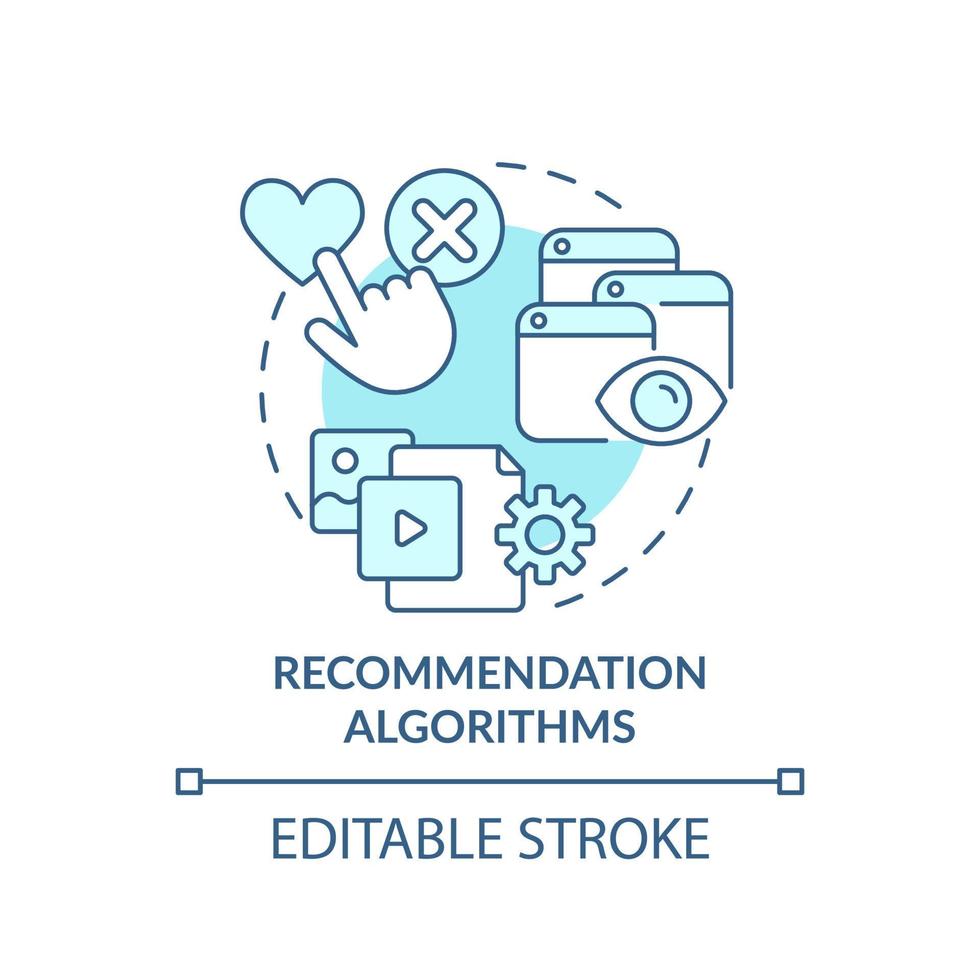 Recommendation algorithms turquoise concept icon. Use of machine ...