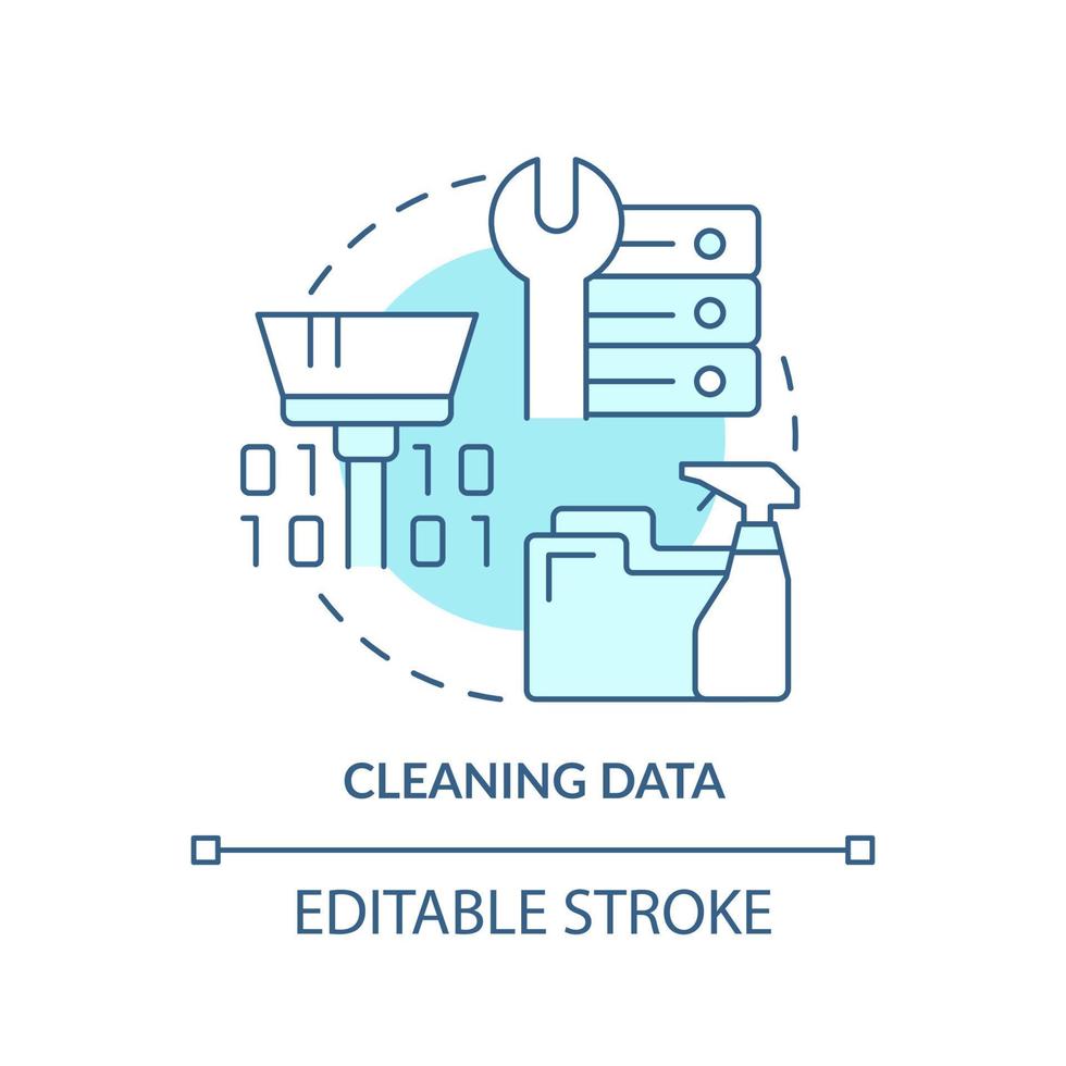 Cleaning data turquoise concept icon. Problem solving step in machine ...