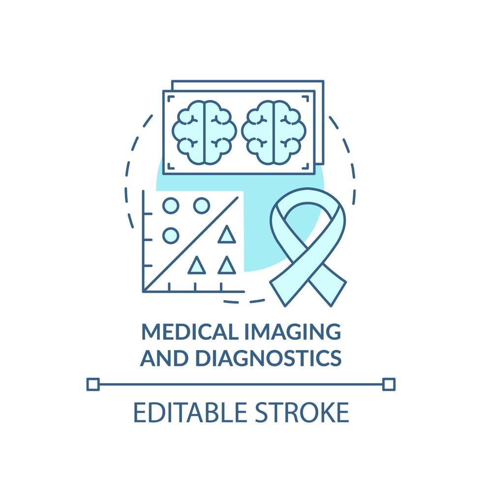 Medical imaging and diagnostics turquoise concept icon. Use of machine ...