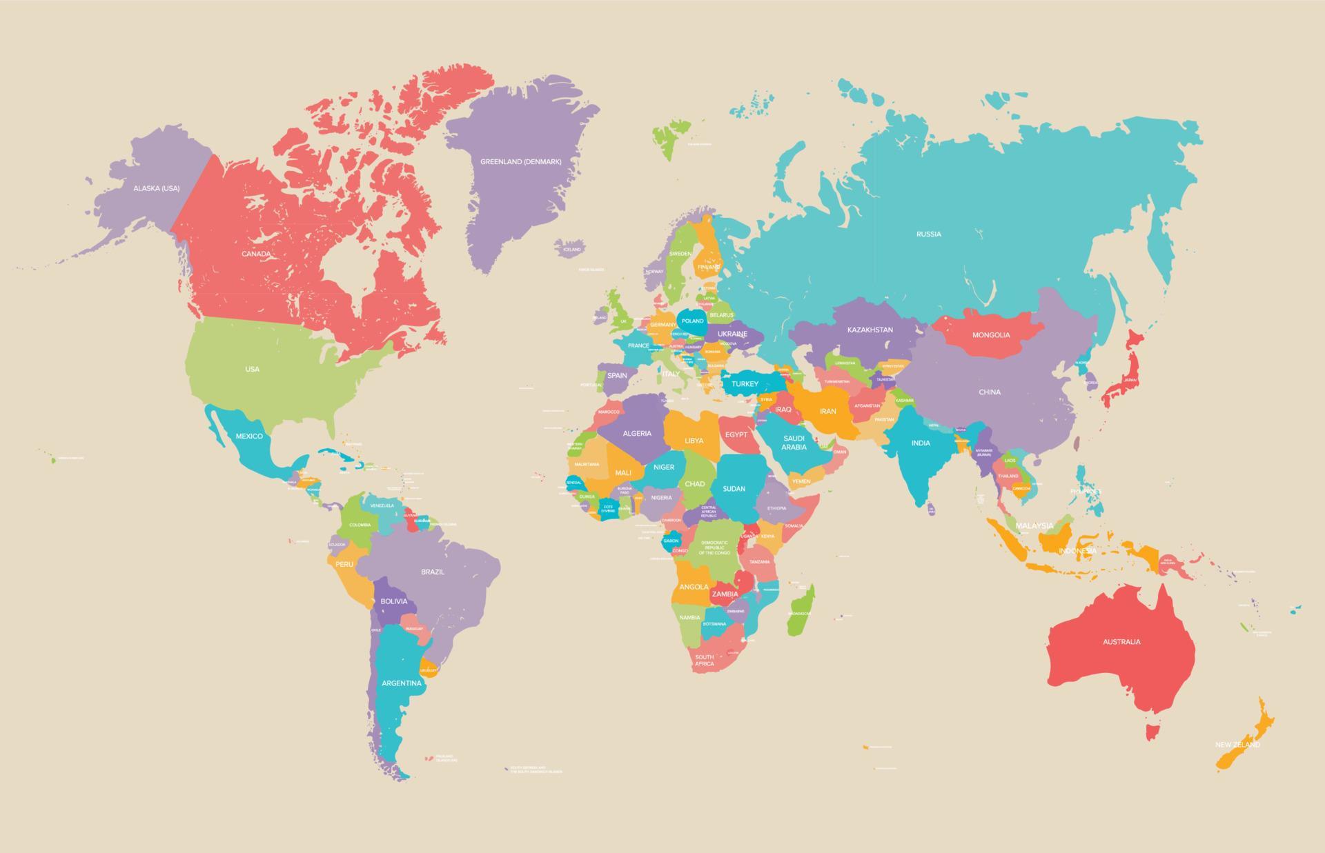 World political earth map in retro color palette, vector illustration ...