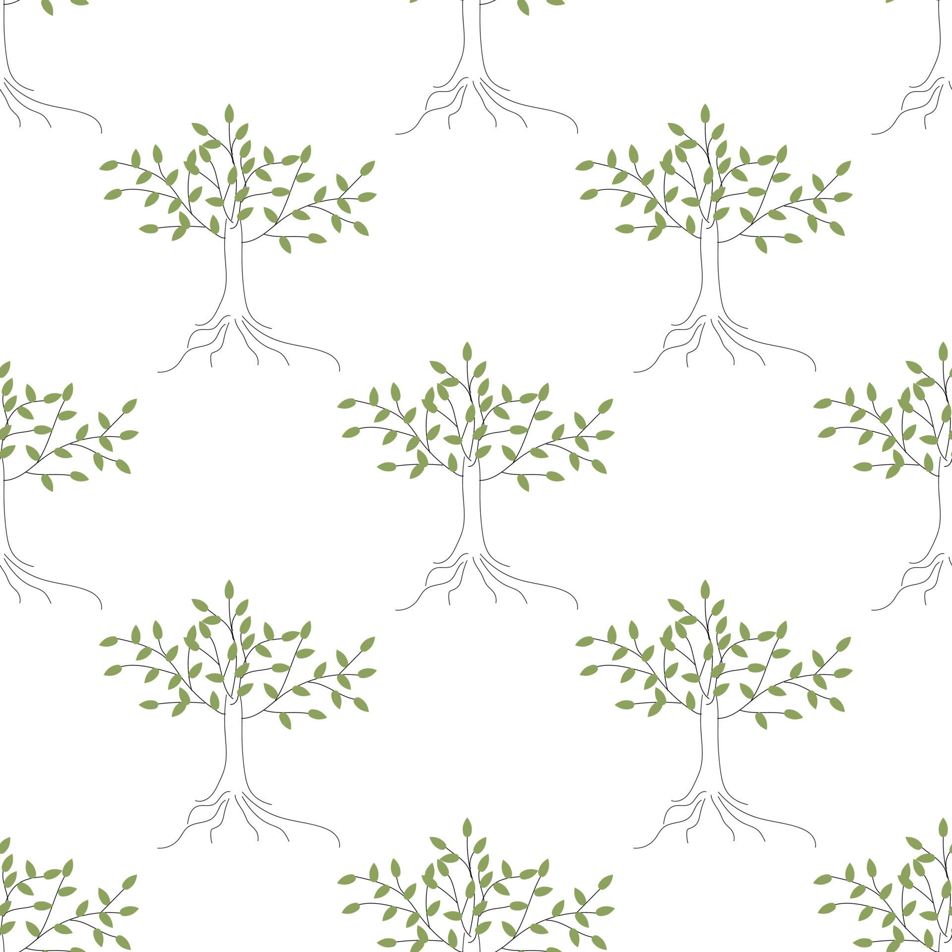 Seamless pattern with stylish tree on white background. Vector image ...