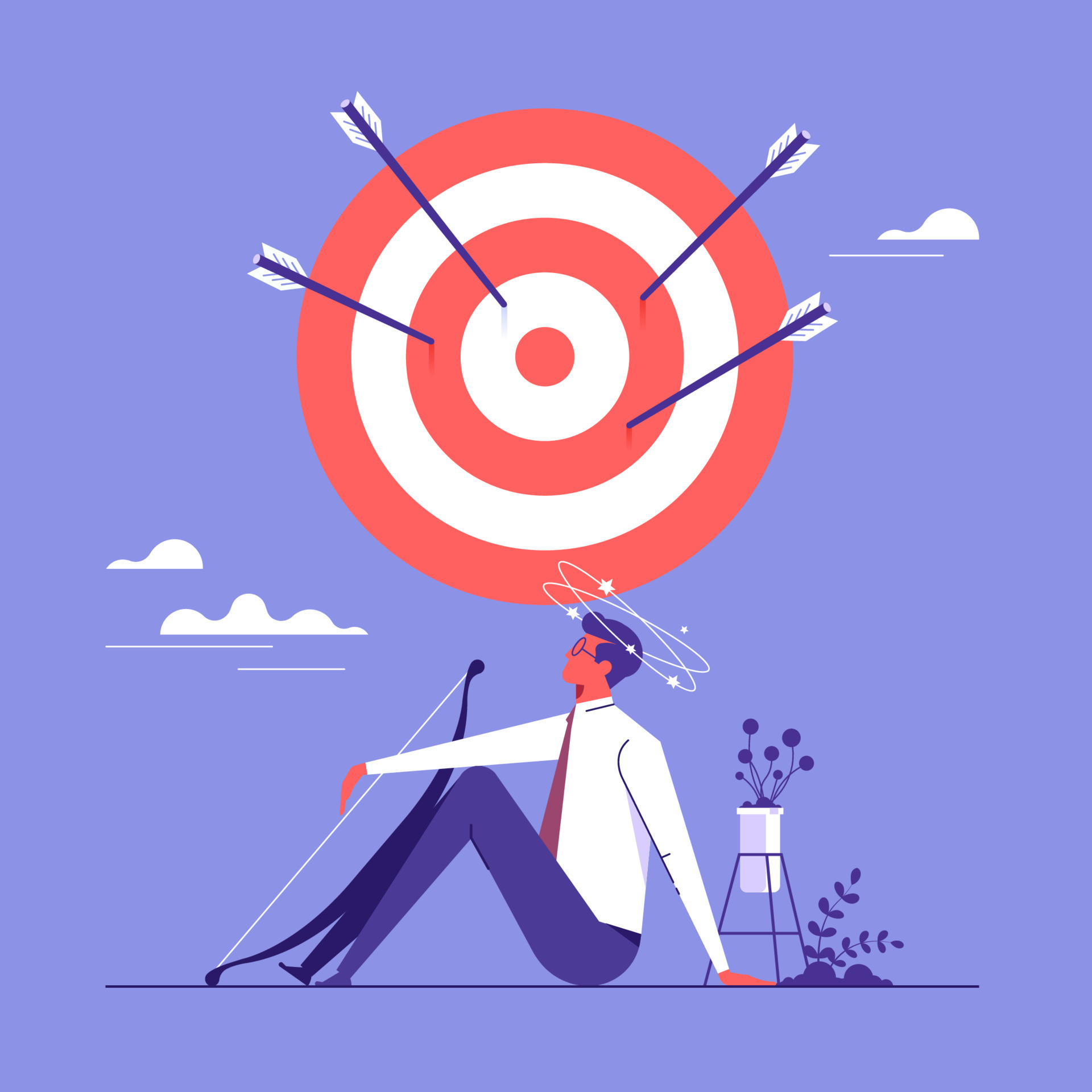 Businessman hit Many arrows missed target mark miss, business challenge ... Businessman hit Many arrows missed target mark miss, business challenge ...