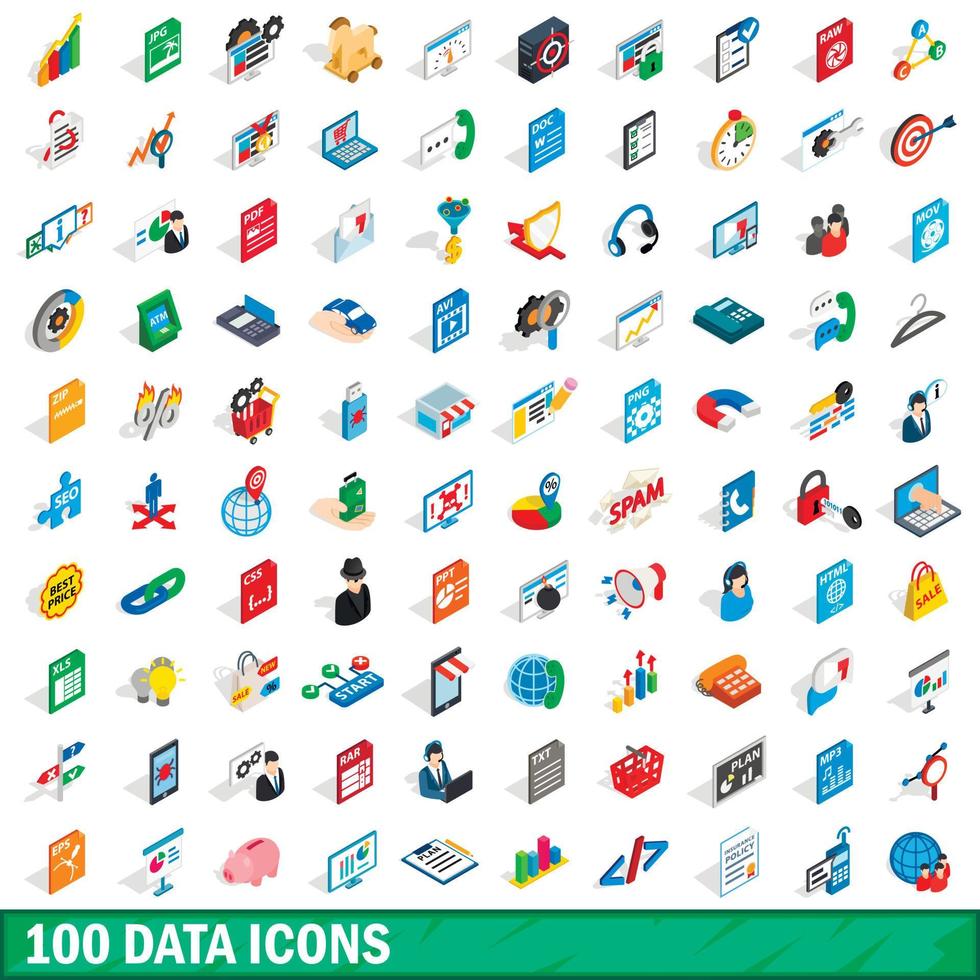 100 data icons set, isometric 3d style 8252329 Vector Art at Vecteezy