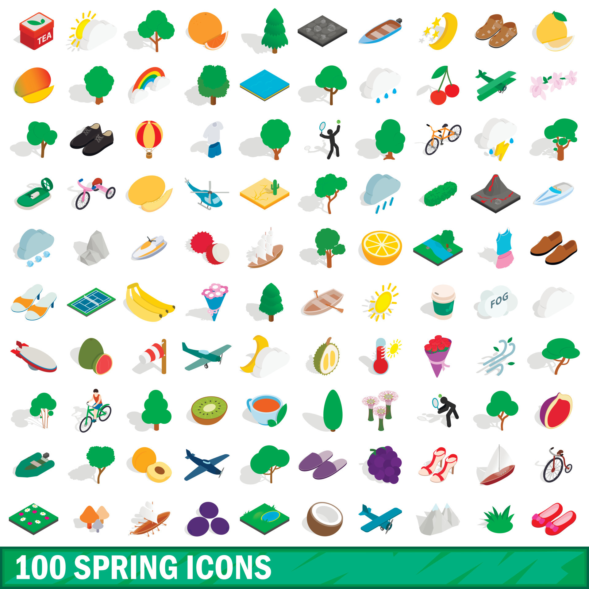 100 spring icons set, isometric 3d style 8252678 Vector Art at Vecteezy