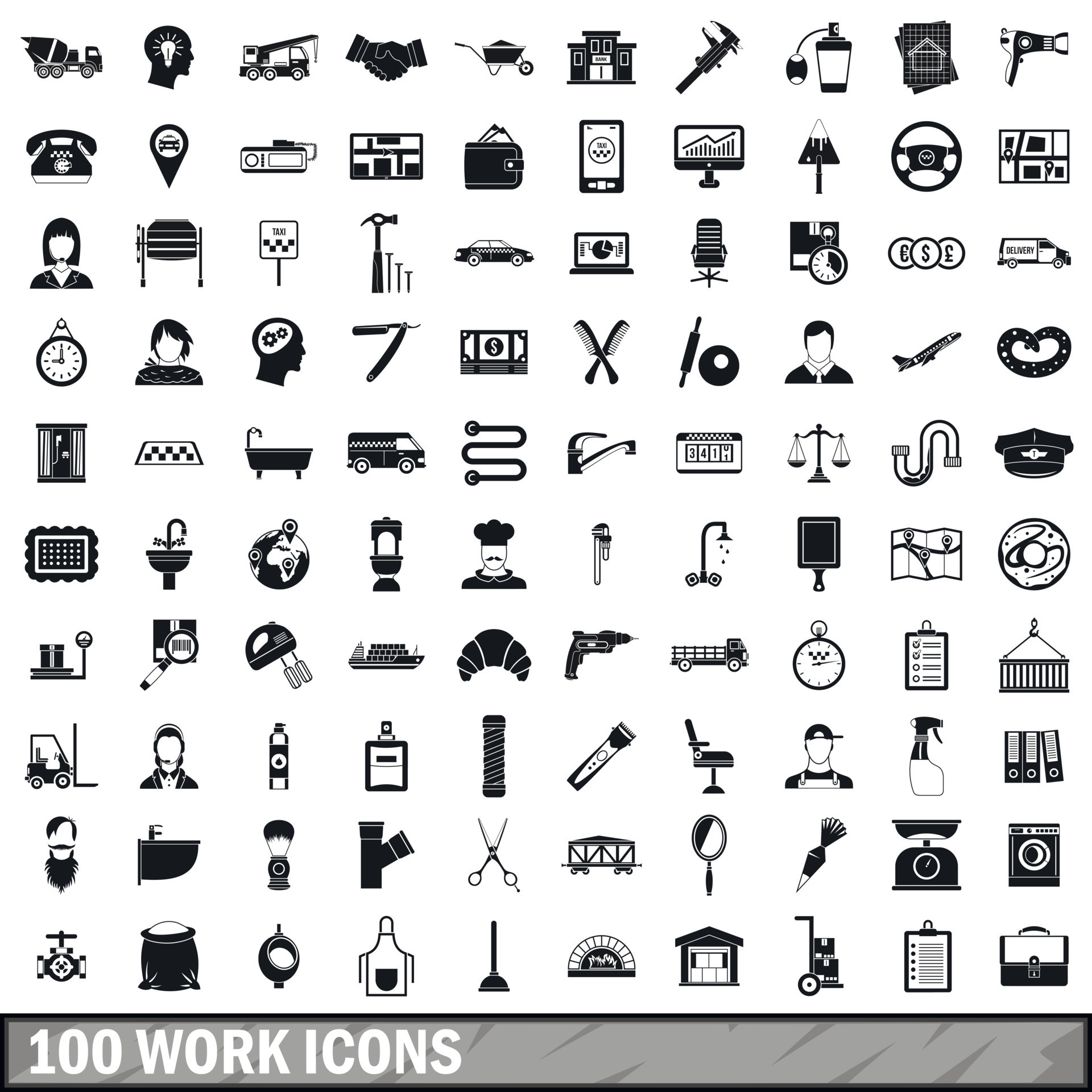 100 work icons set, simple style 8252752 Vector Art at Vecteezy