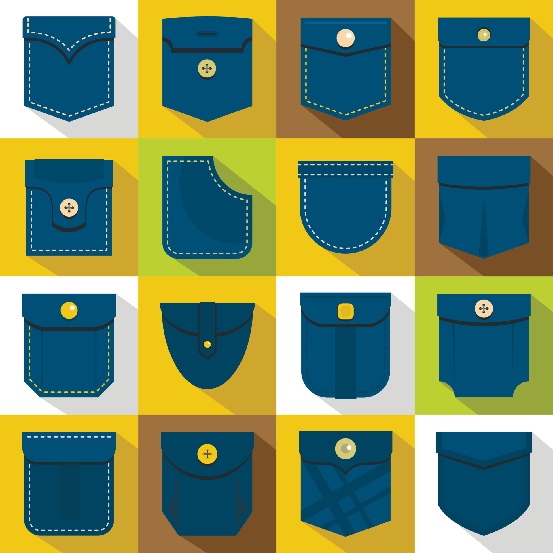 Pocket types icons set, flat style 8252996 Vector Art at Vecteezy Pocket types icons set, flat style 8252996 Vector Art at Vecteezy