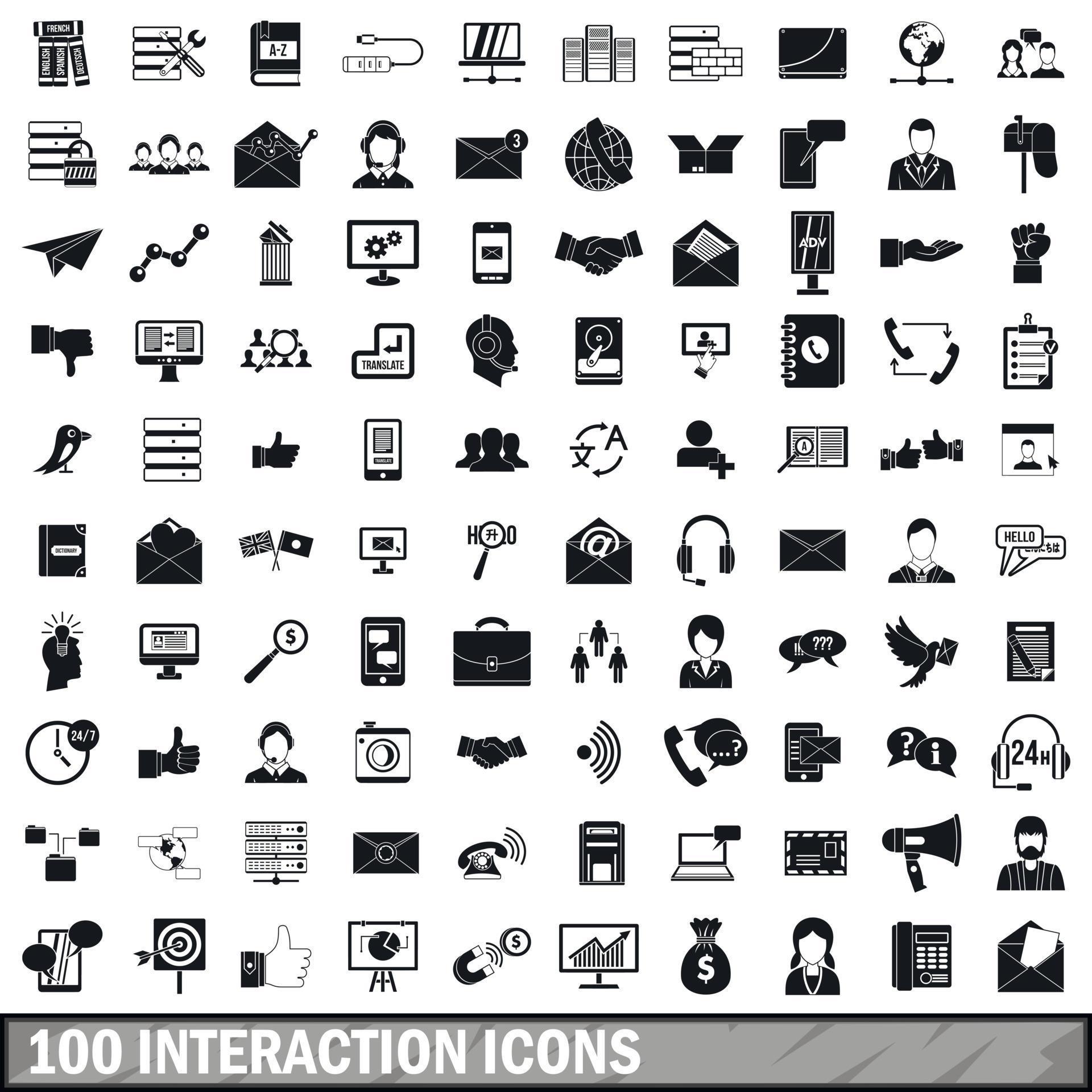 100 Interaction Icons Set Simple Style 8253011 Vector Art At Vecteezy