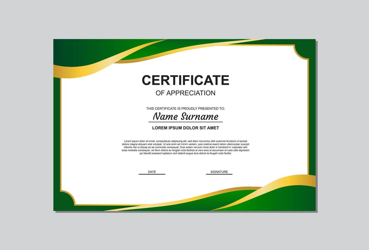 Certificate Template In Gold And Green Color With Modern Style 8253027