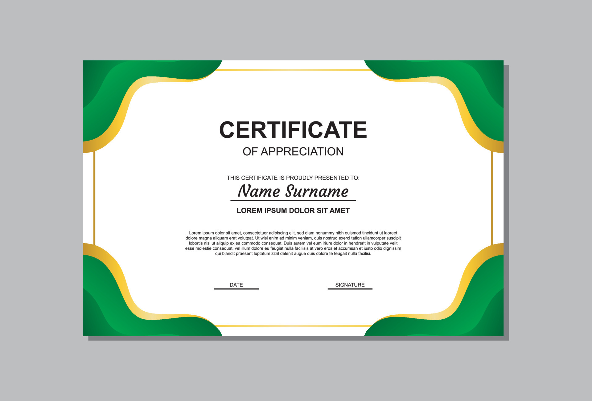 Certificate Template Design In Gold And Green Colors 8253061 Vector