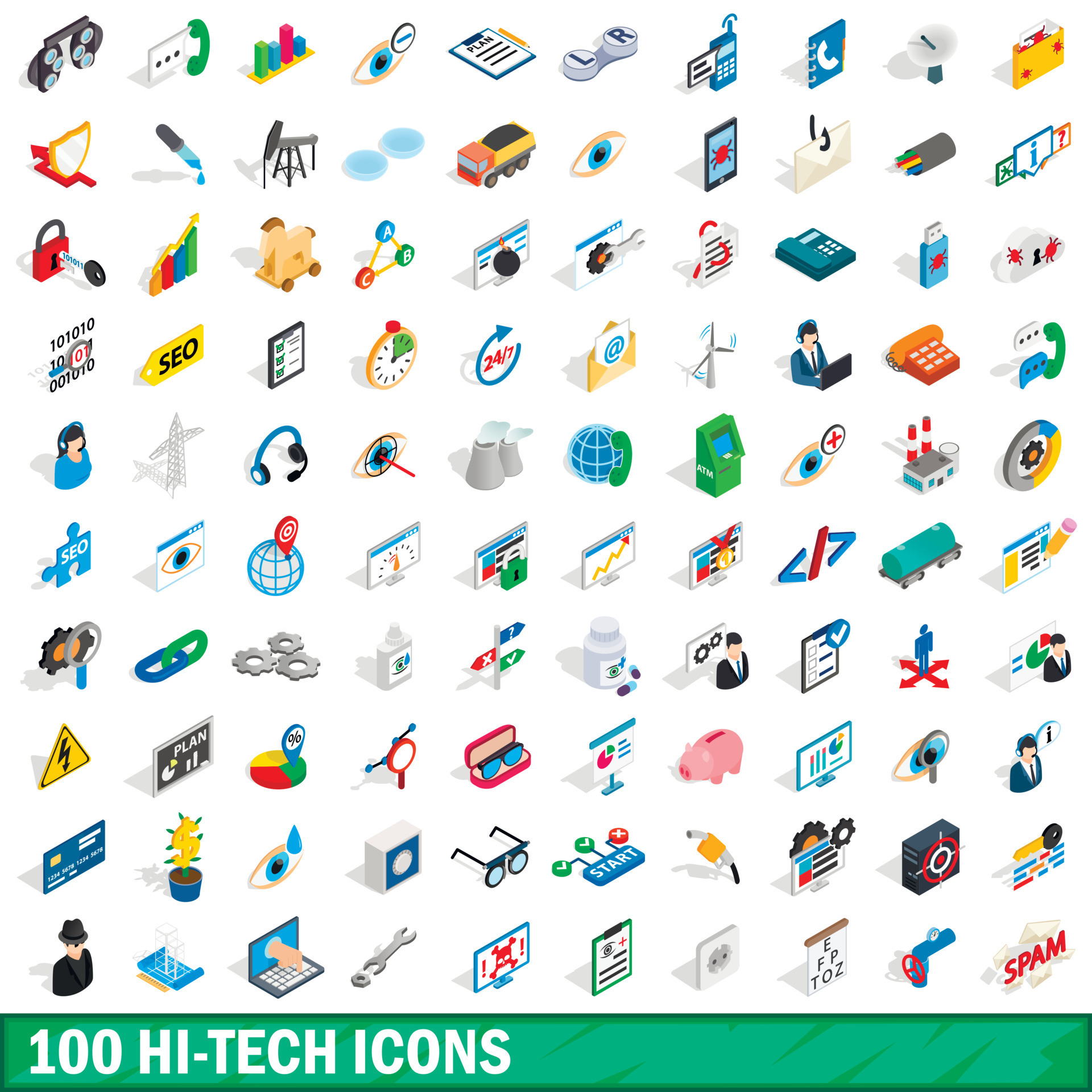 100 hi-tech icons set, isometric 3d style 8253231 Vector Art at Vecteezy 100 hi-tech icons set, isometric 3d style 8253231 Vector Art at Vecteezy