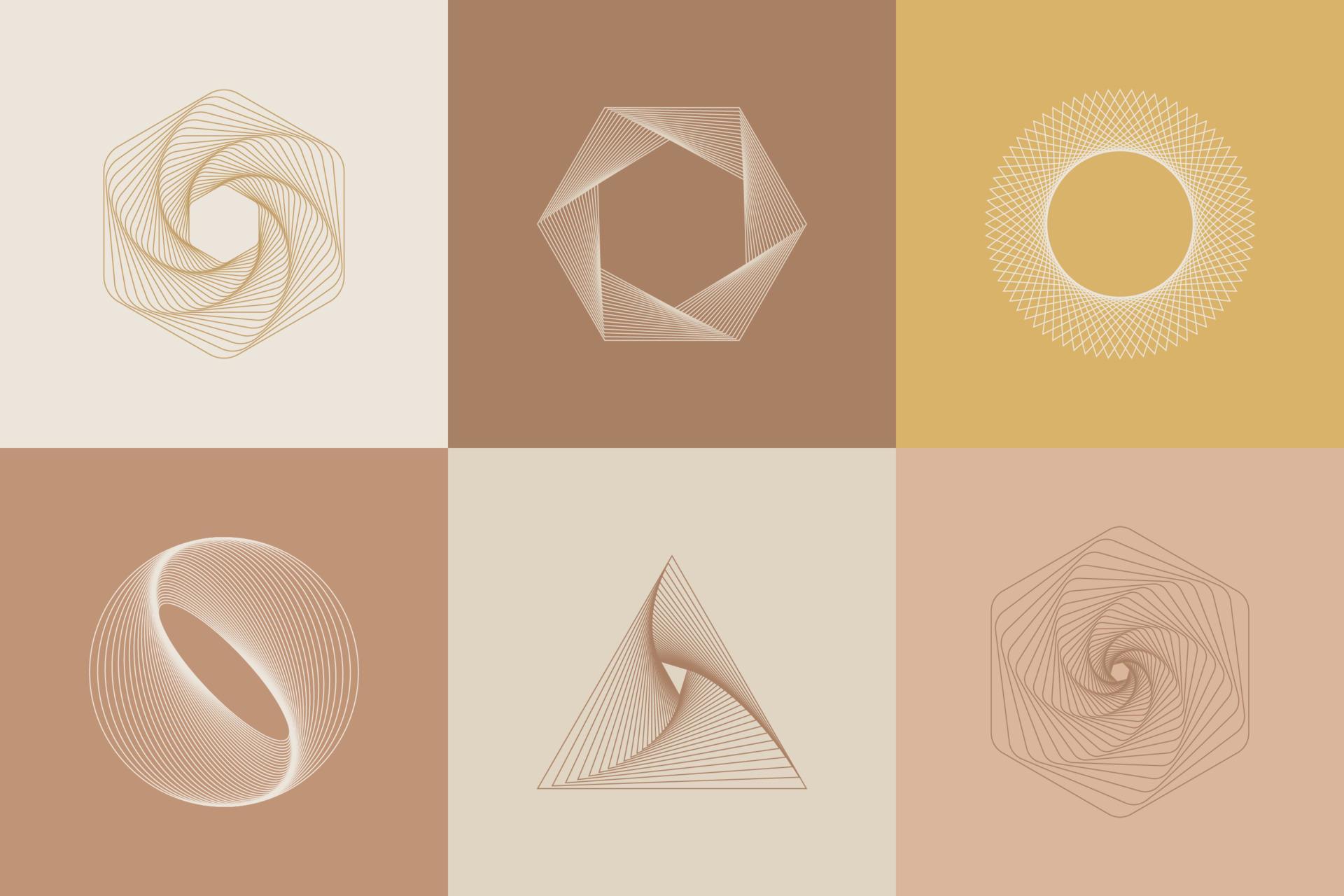 Set of abstract twisted shapes. Simple linear icons for logo, emblem ...