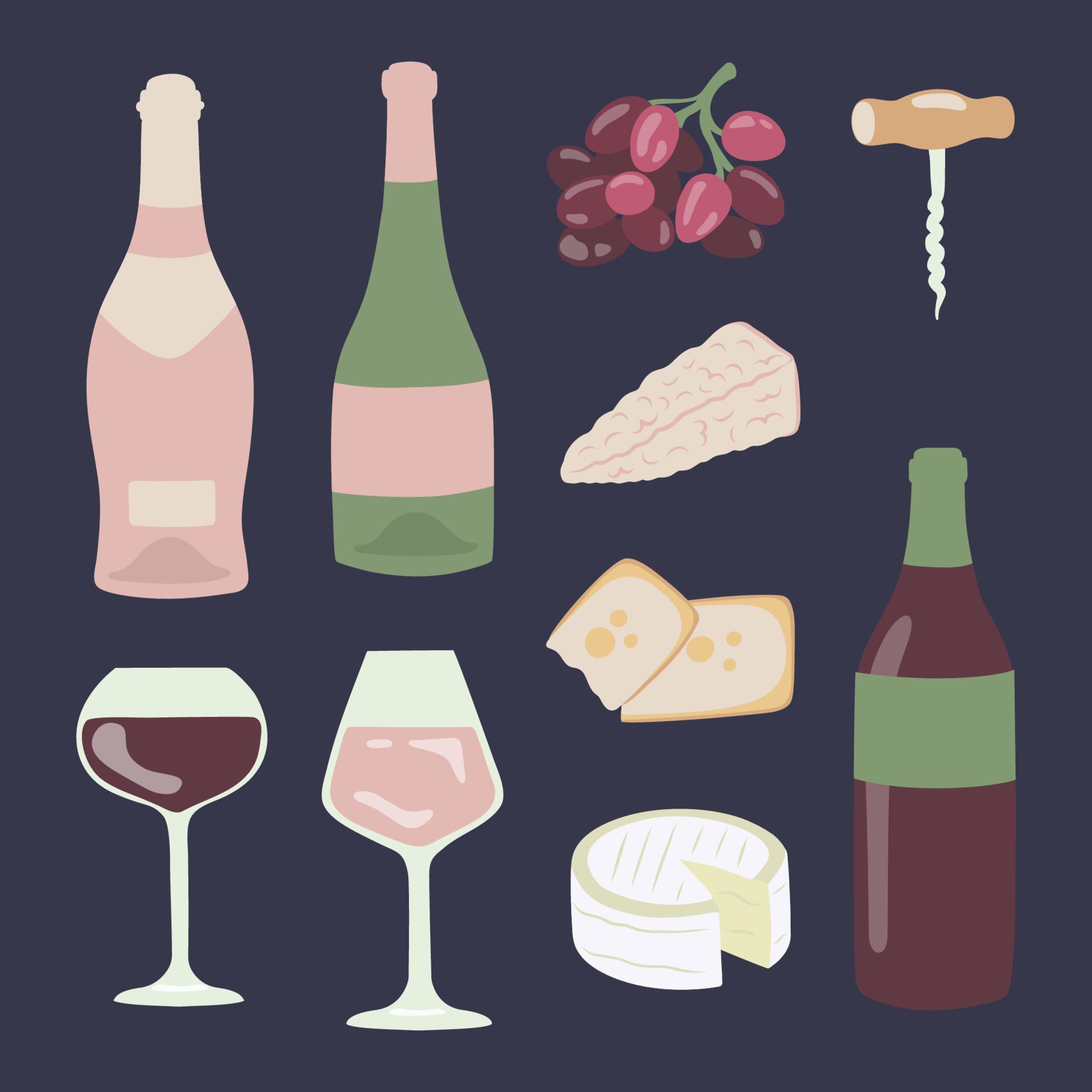 Wine elements set 8285619 Vector Art at Vecteezy