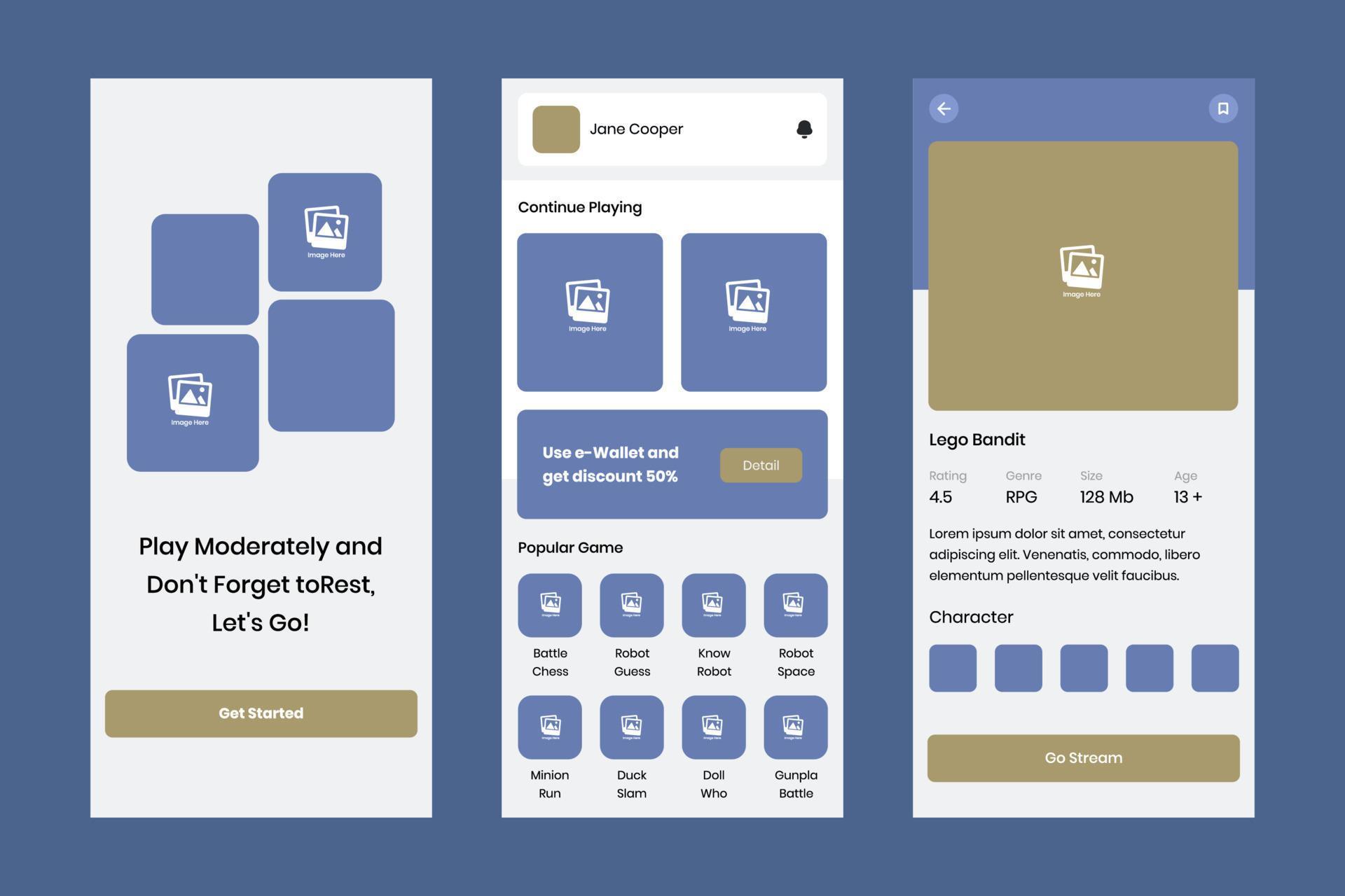 Video game ui design template vector. Suitable designing application for android and IOS. Clean ...