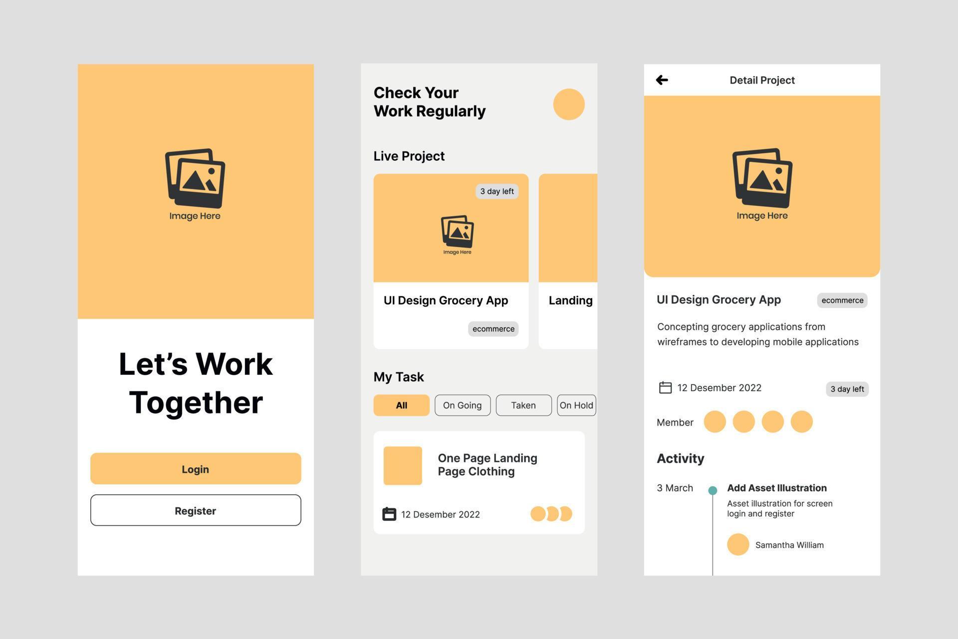 Task job desk ui design template vector. Suitable designing application for android and IOS ...