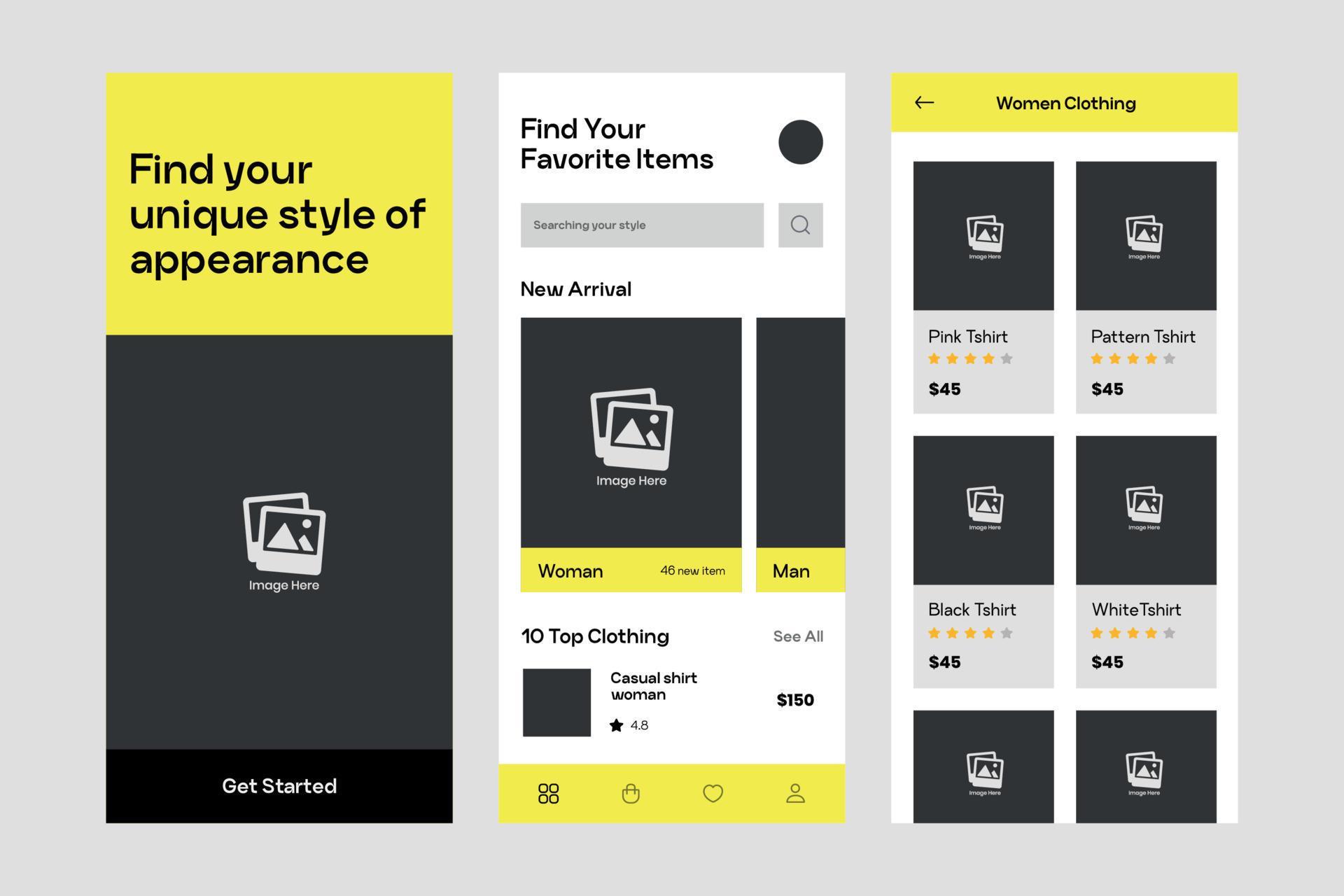 Store style clothing ui design template vector. Suitable designing application for android and ...