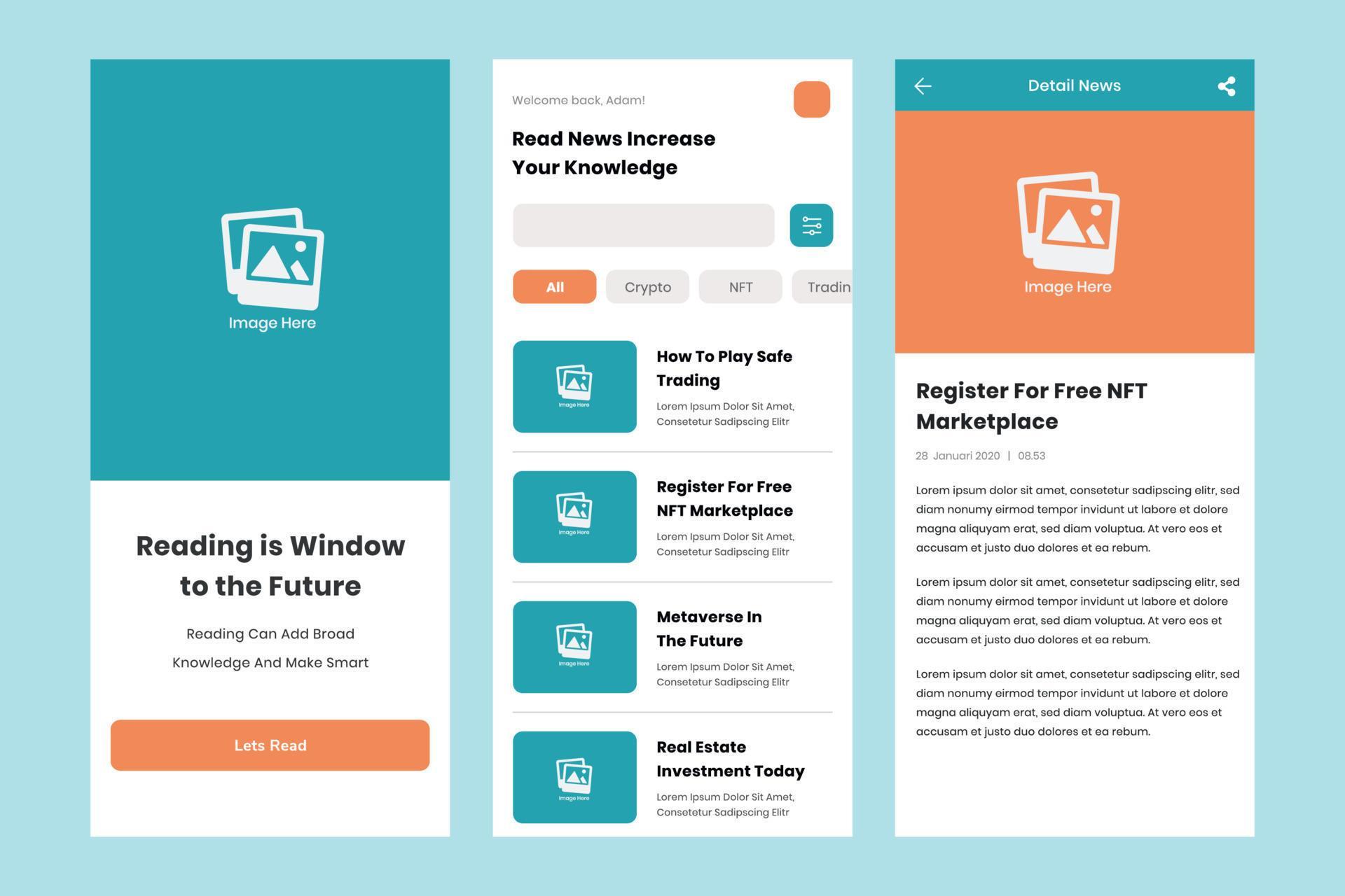 Reading book ui design template vector. Suitable designing application for android and IOS ...