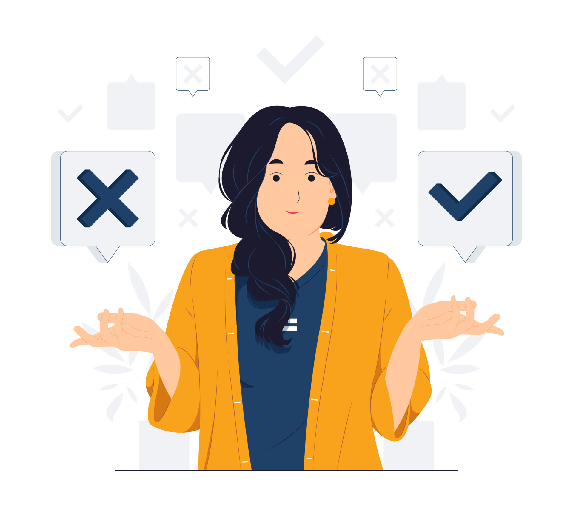Concept Illustration Of Woman Choose Between Right Or Left Yes Or No