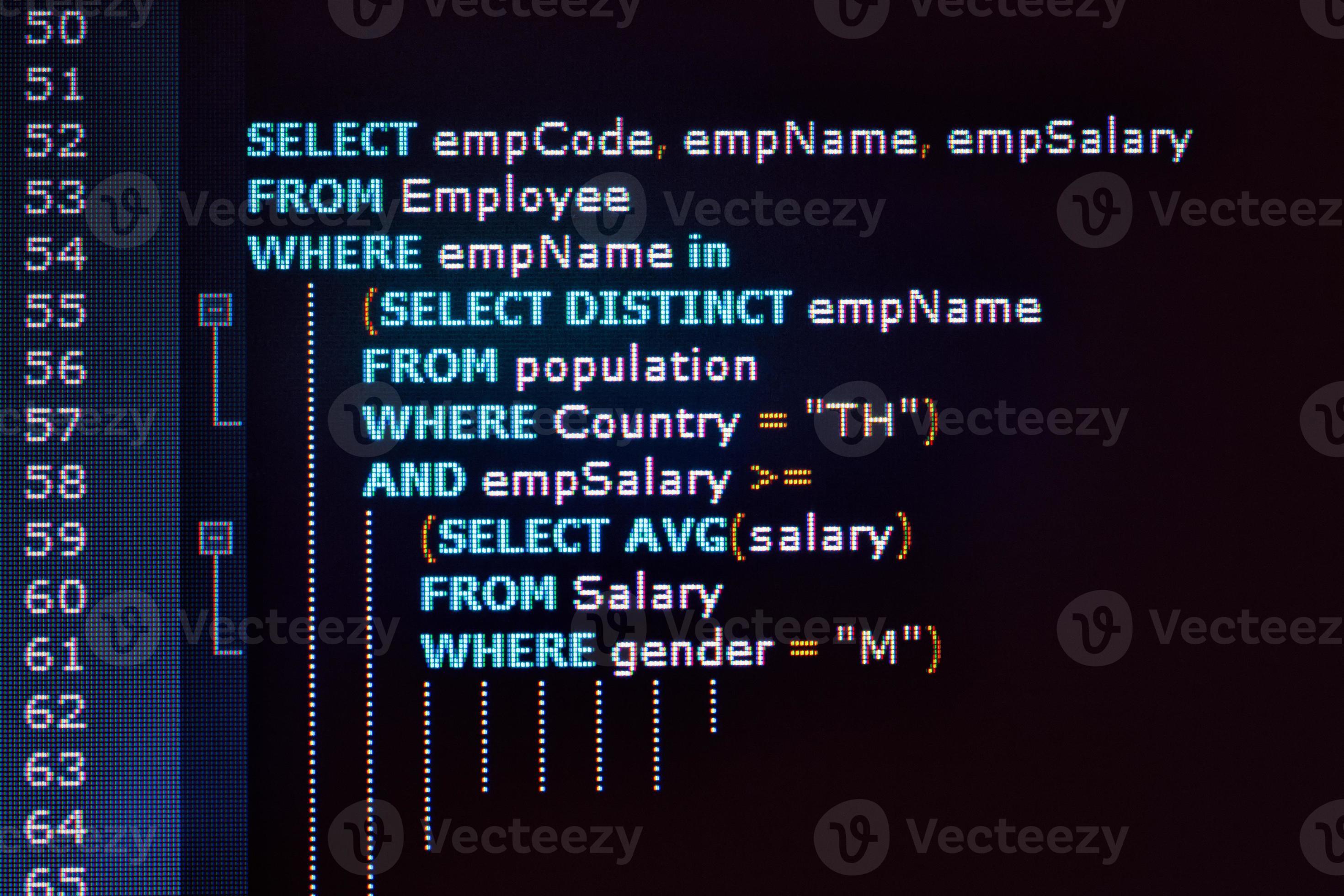 foto de primer plano de una pantalla de computadora sql o código de ... foto de primer plano de una pantalla de computadora sql o código de ...
