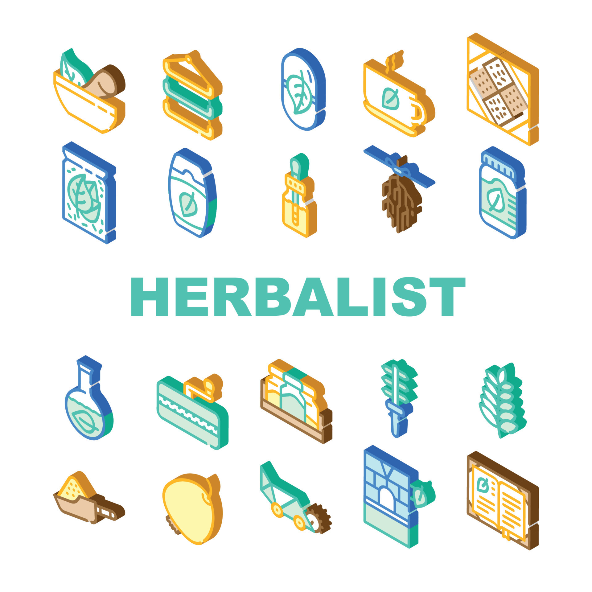 Los iconos de la colección médica herbolaria establecen ilustraciones ...