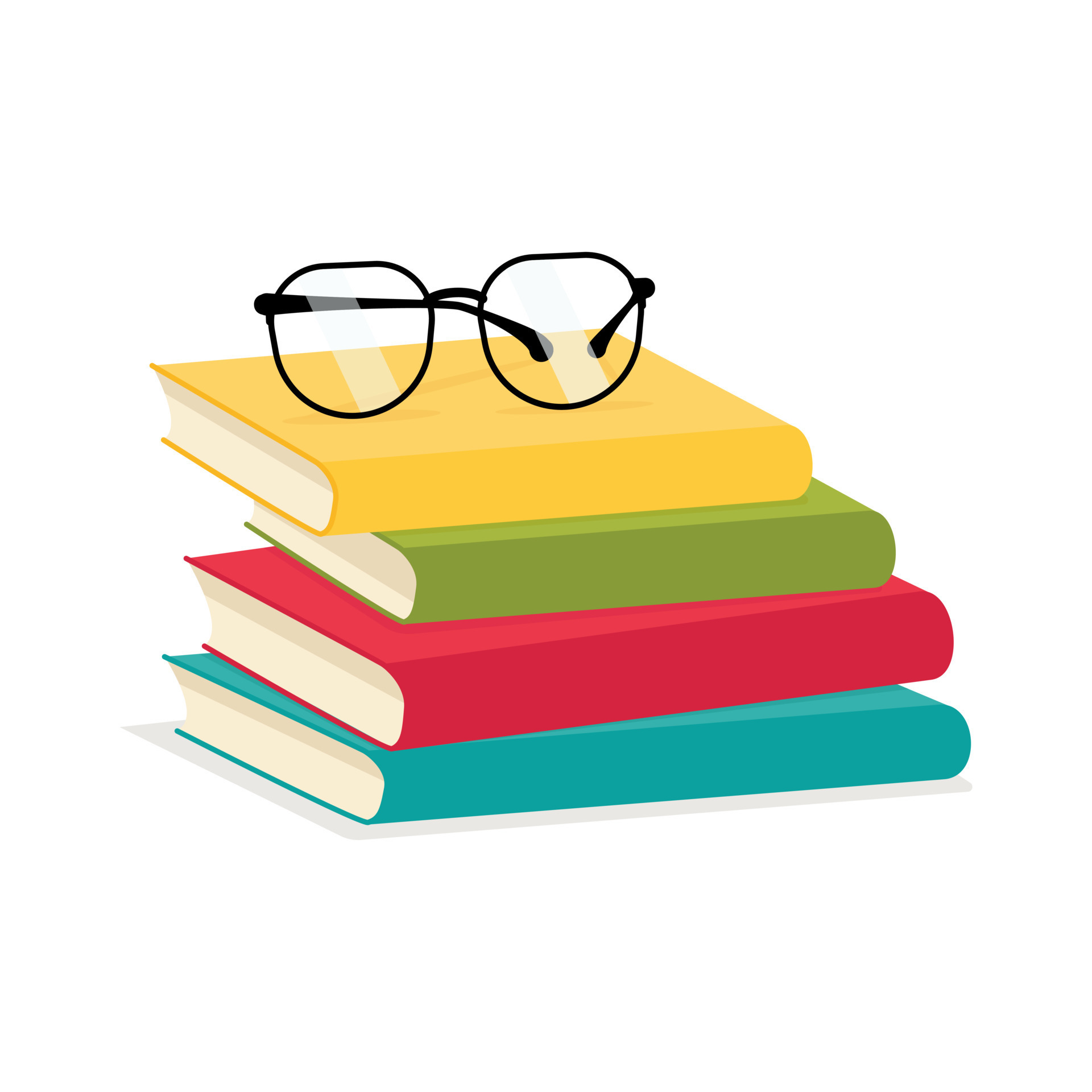 Glasses Are Placed On Stack Of Colorful Books Isolated On White Background Back To School