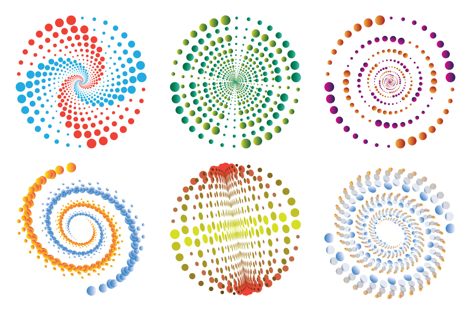 Set of spirals, Design elements, dotted abstract patterns. Spiral swirl ...