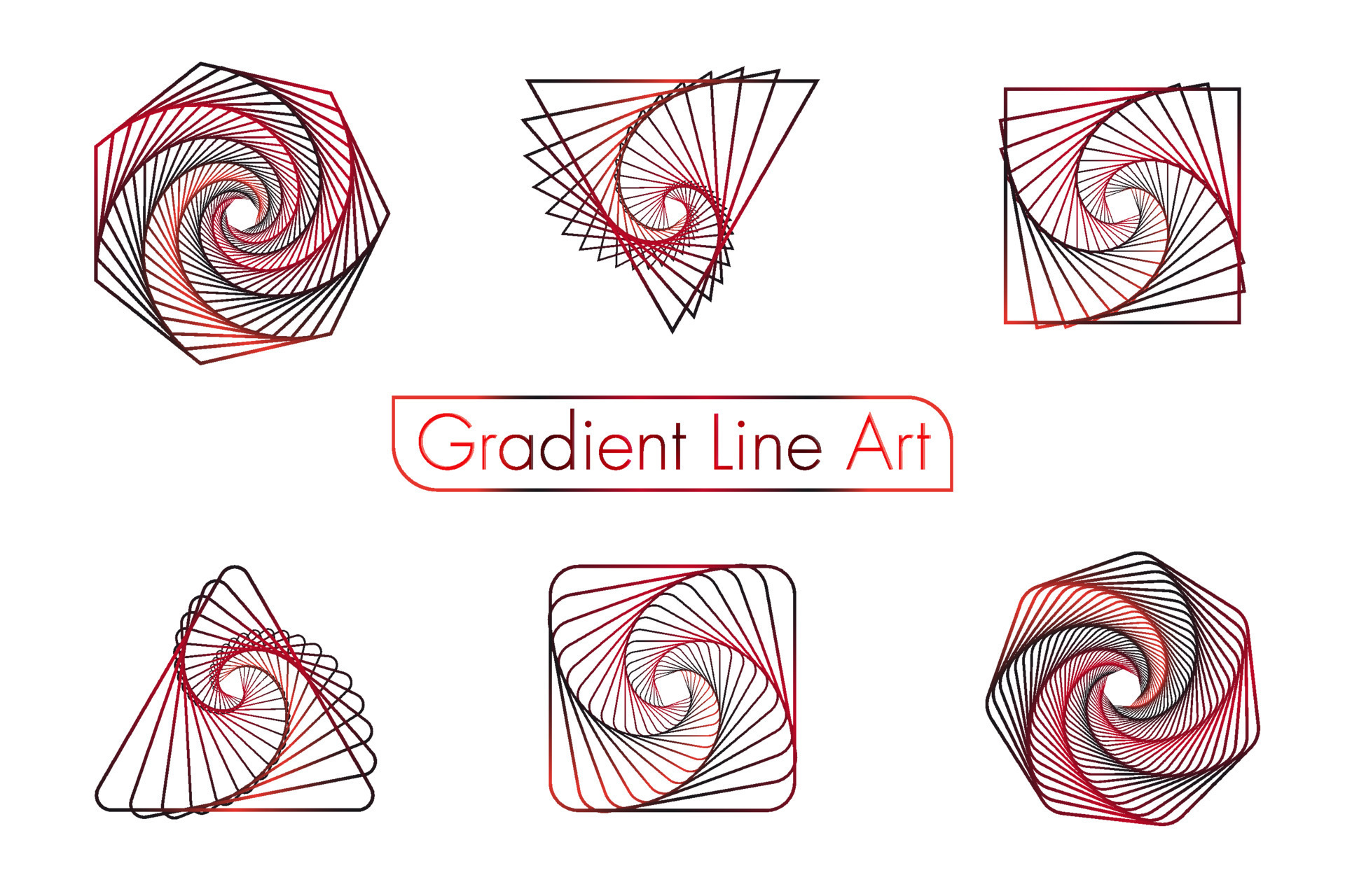 Set of spirals gradient line art, Design elements, line abstract ...