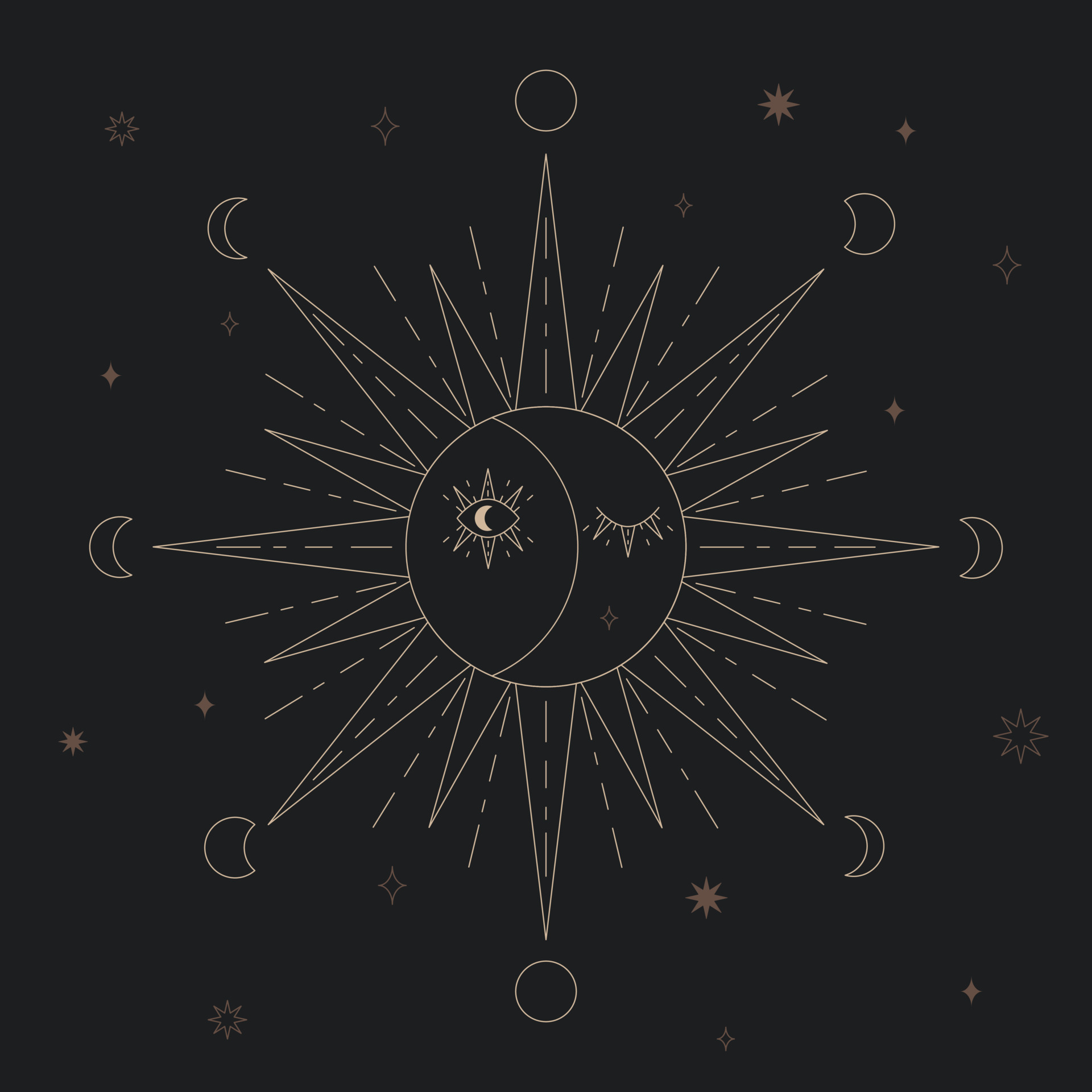 Illustration Of Celestial Sun And Moon With Stars Mystical Print For Astrology Tarot Boho