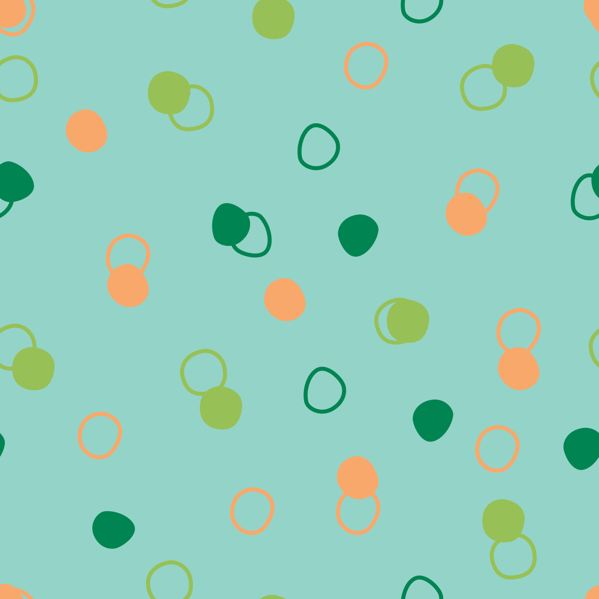 Seamless modern polka dot pattern with various hand drawing shapes ...