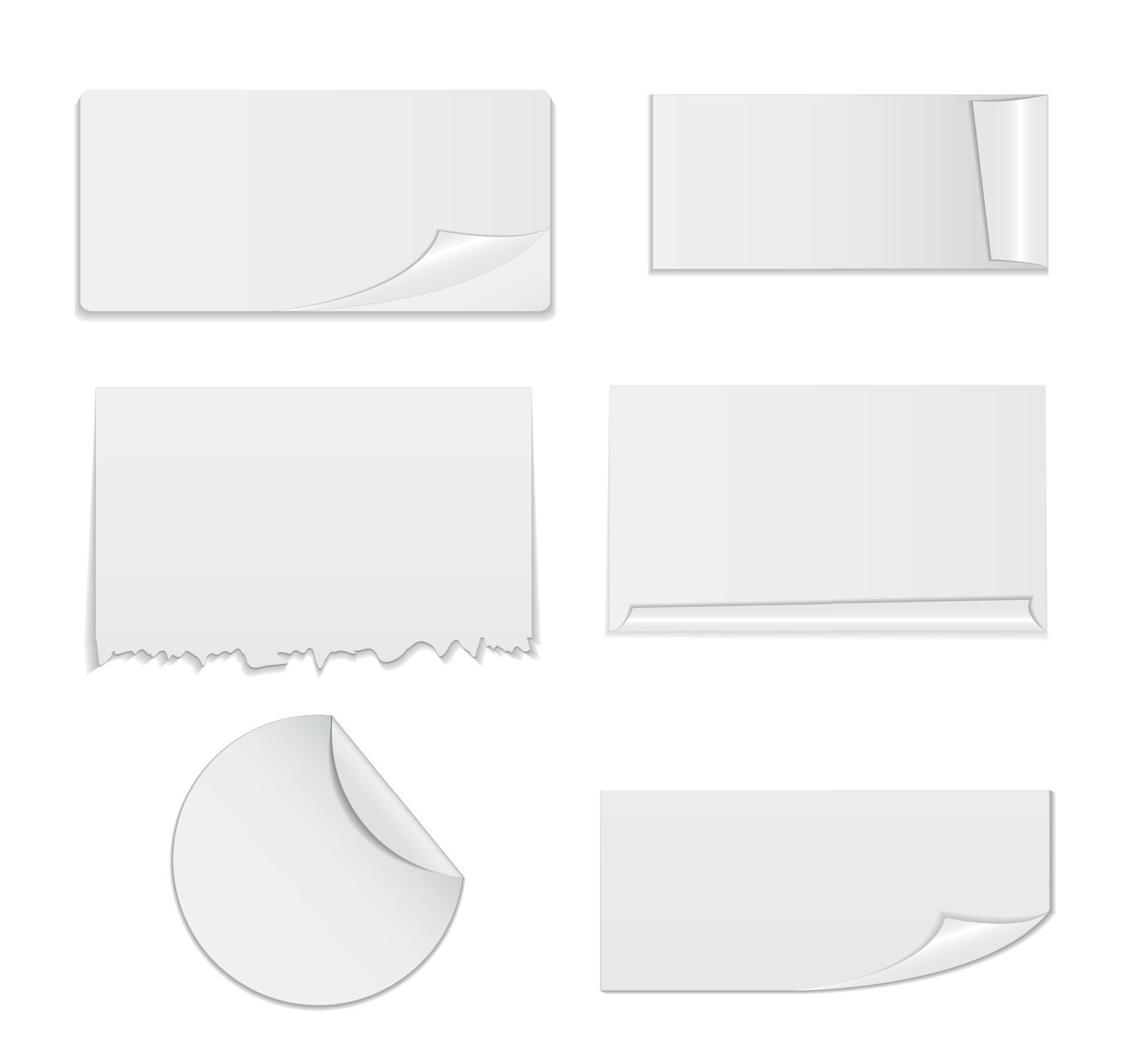 Set Of White Paper Stickers Isolated On White Background. Vector
