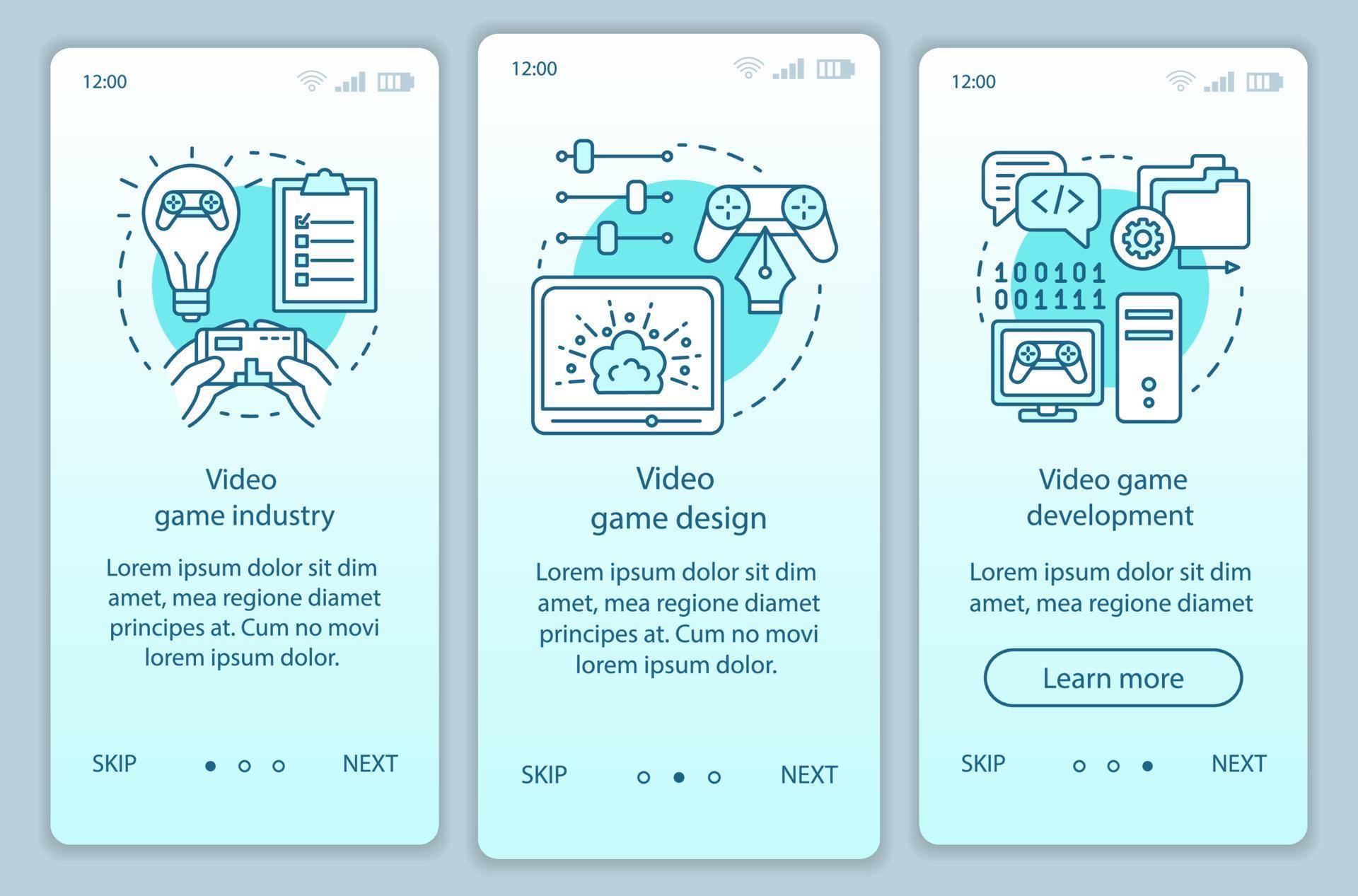 Video game industry onboarding mobile app page screen vector template ...