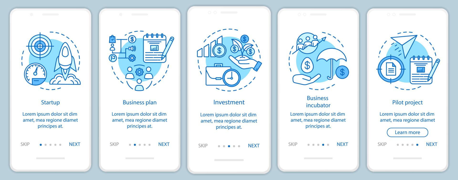 Business Industry Onboarding Mobile App Page Screen With Linear