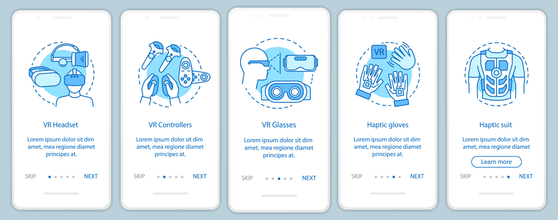 Virtual Reality Tools Onboarding Mobile App Page Screen With Linear Concept Vr Mask Set
