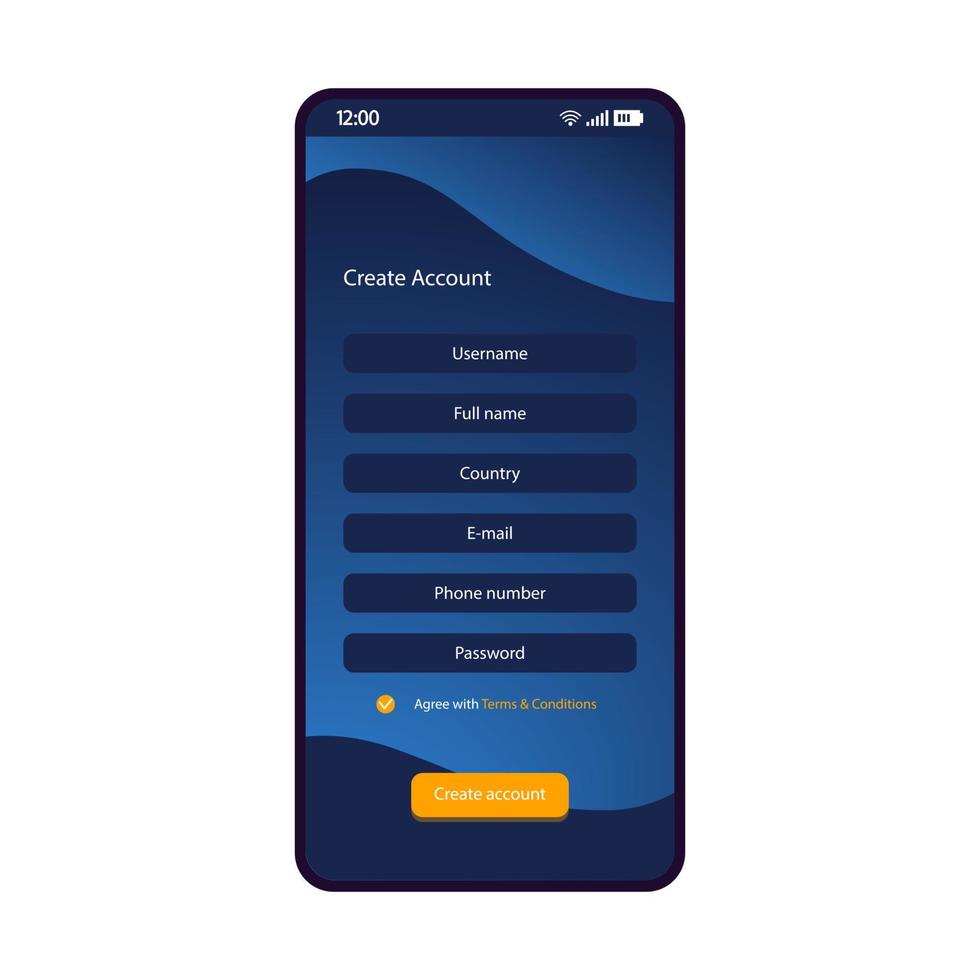Create account smartphone interface vector template. Mobile login page ...
