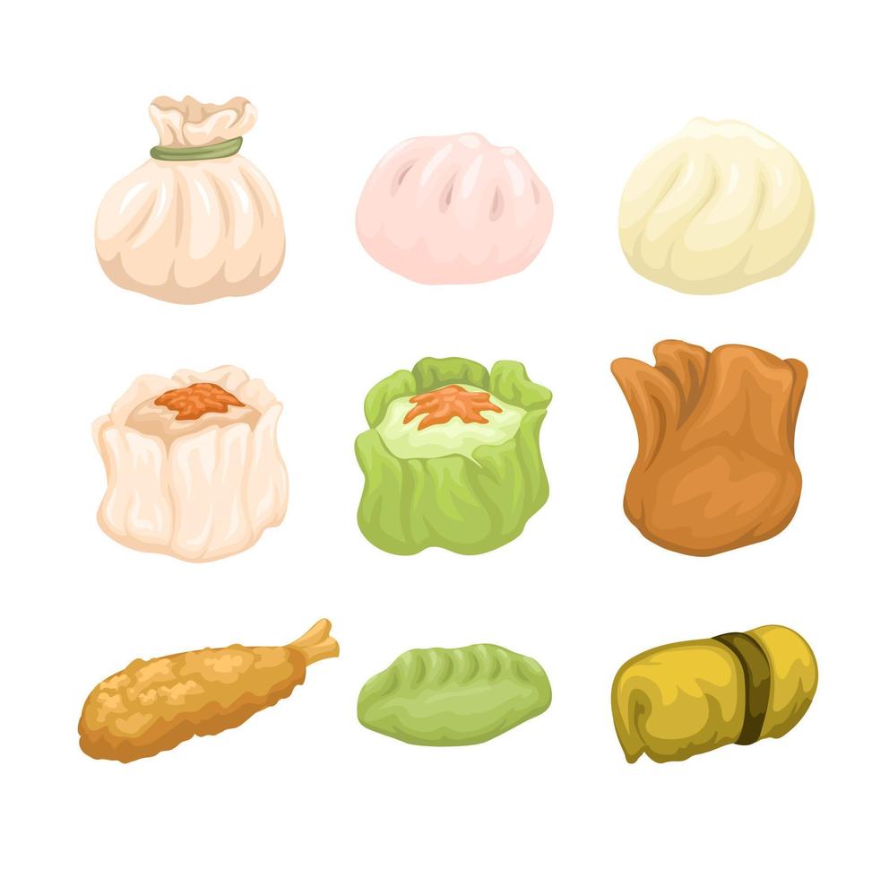 Dim Sum Shumai Menu Collection Set Asian Food Illustration Vector