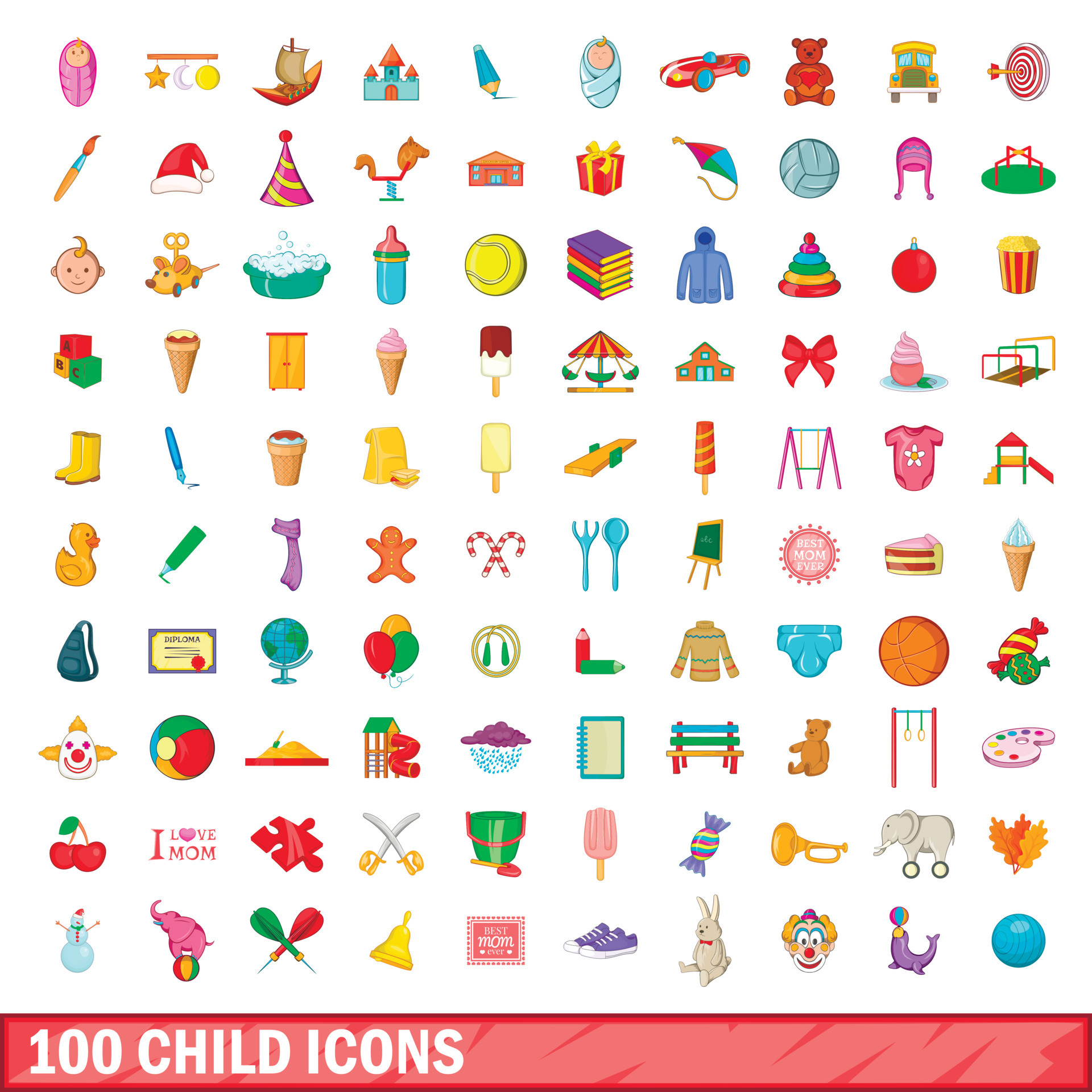 100 Child Icons Set, Cartoon Style 8351331 Vector Art At Vecteezy