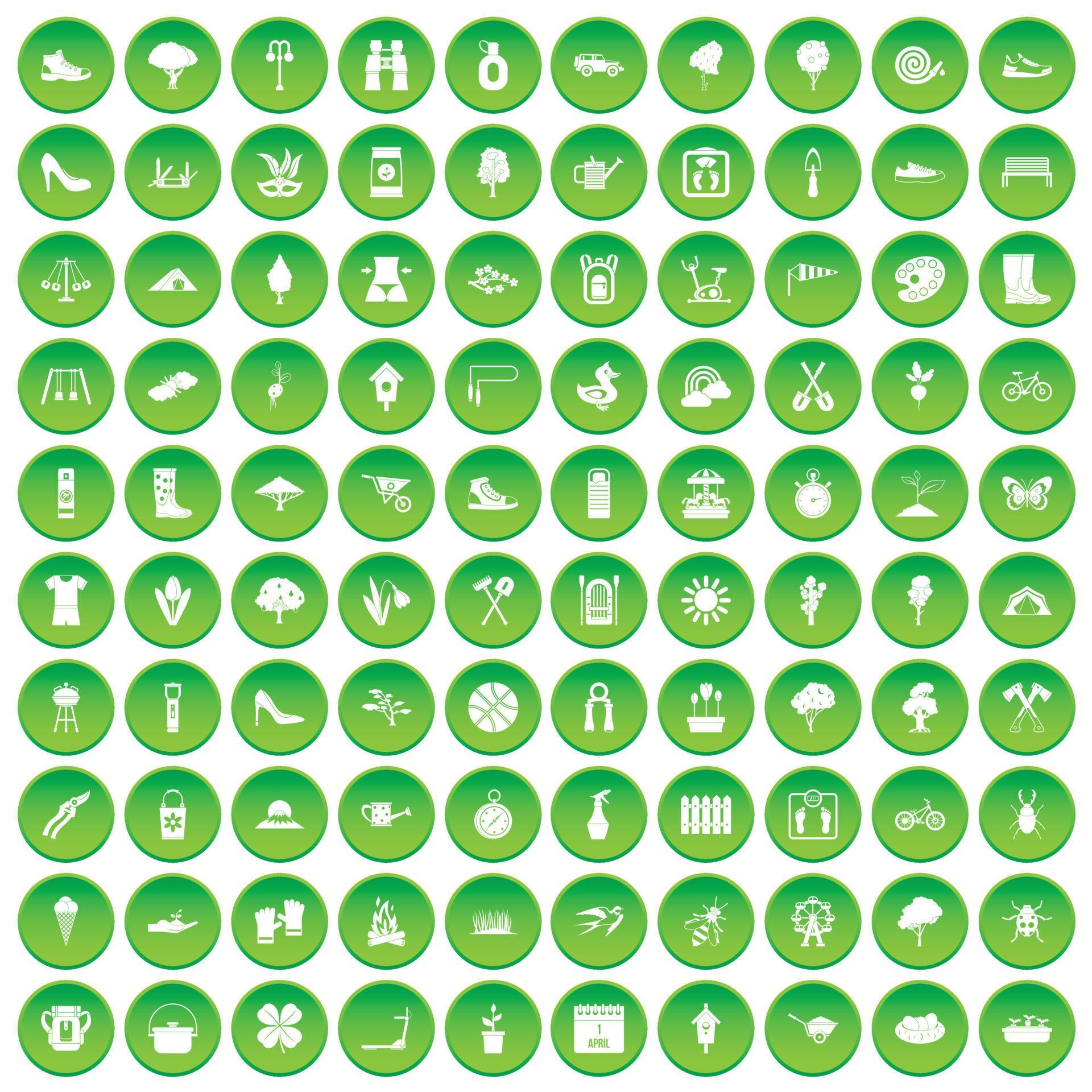 100 spring icons set green circle 8351648 Vector Art at Vecteezy