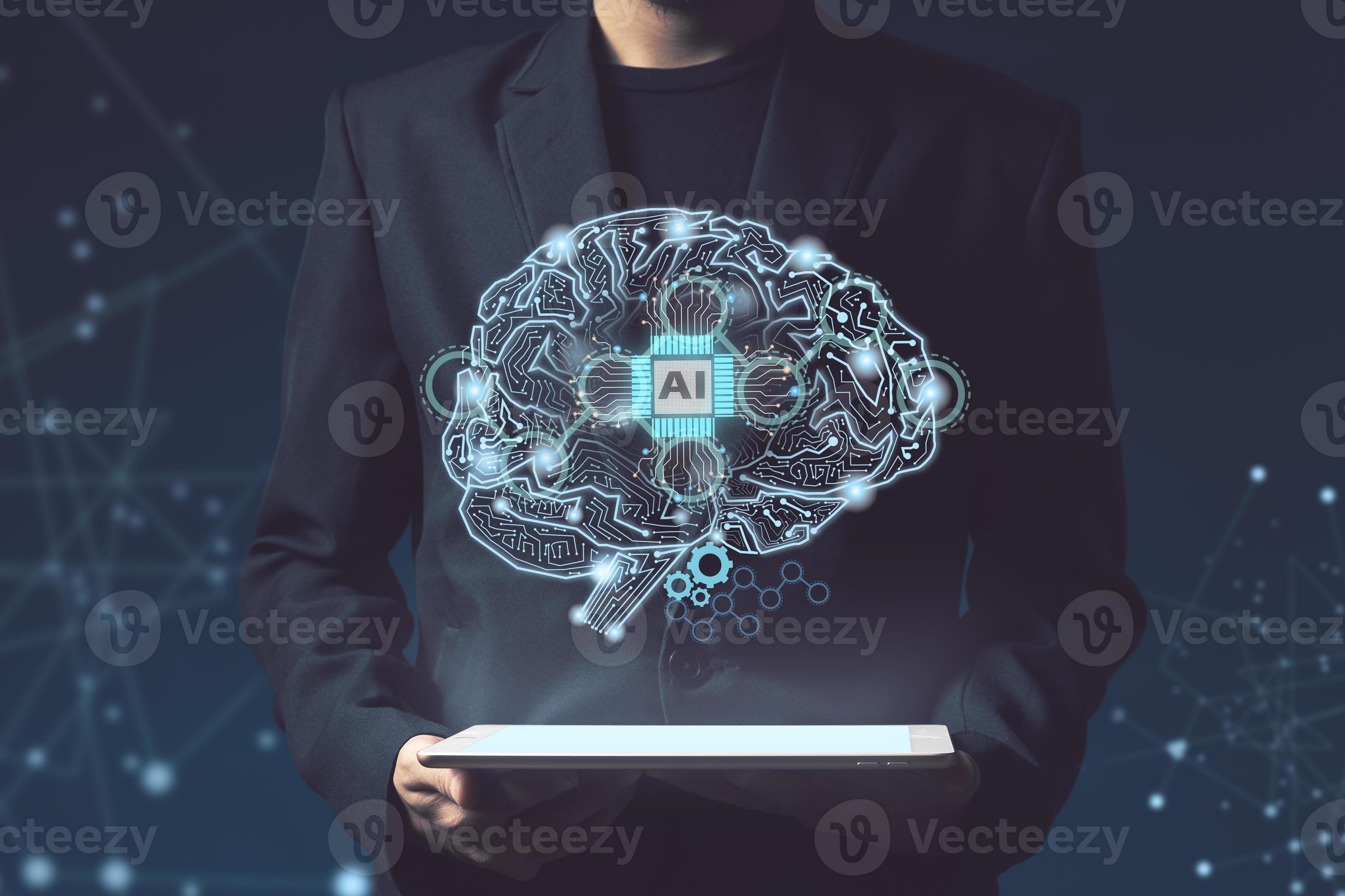 Brain representing artificial intelligence, machine deep learning, data ...