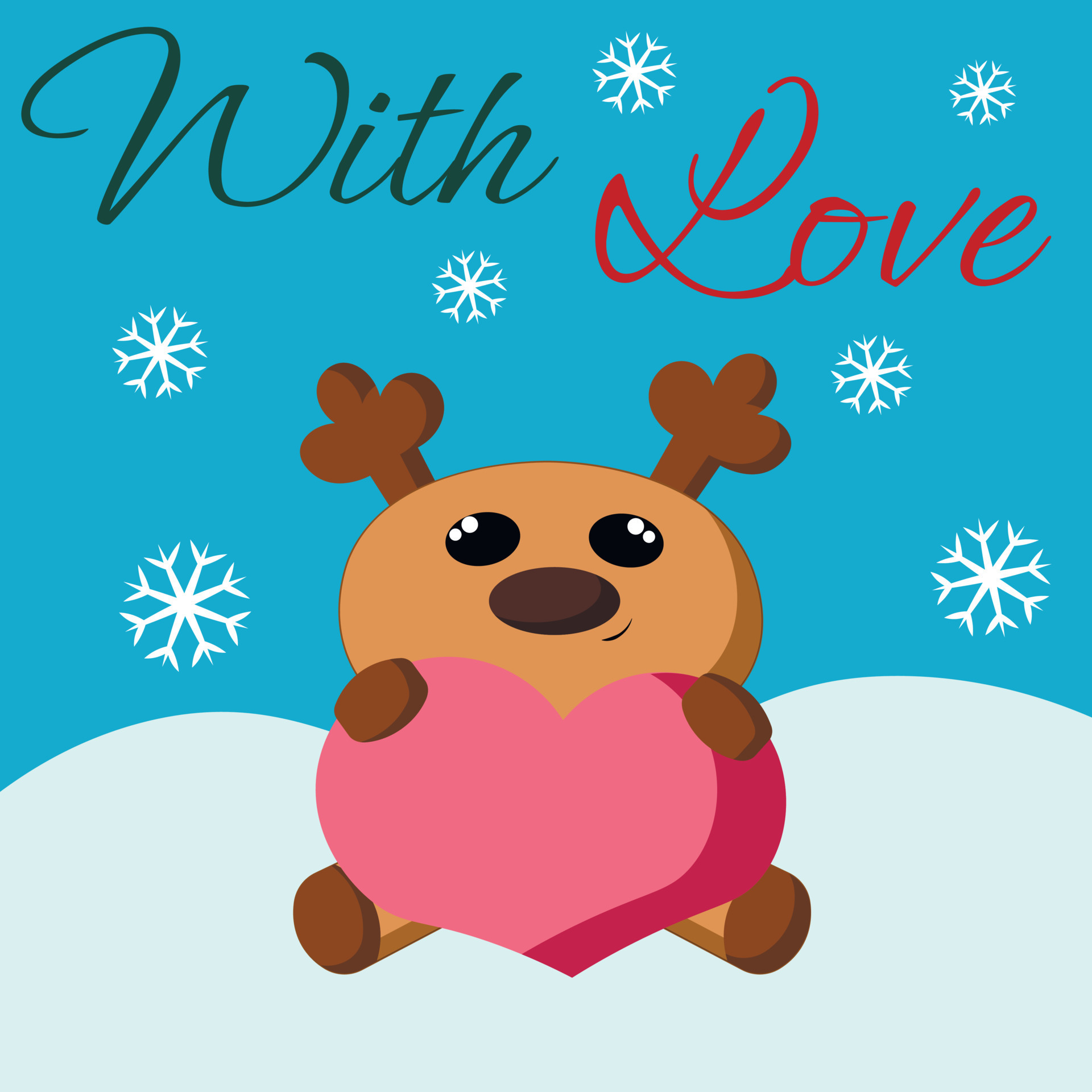 Christmas greeting postcard with character Reindeer with heart 8376269 ...