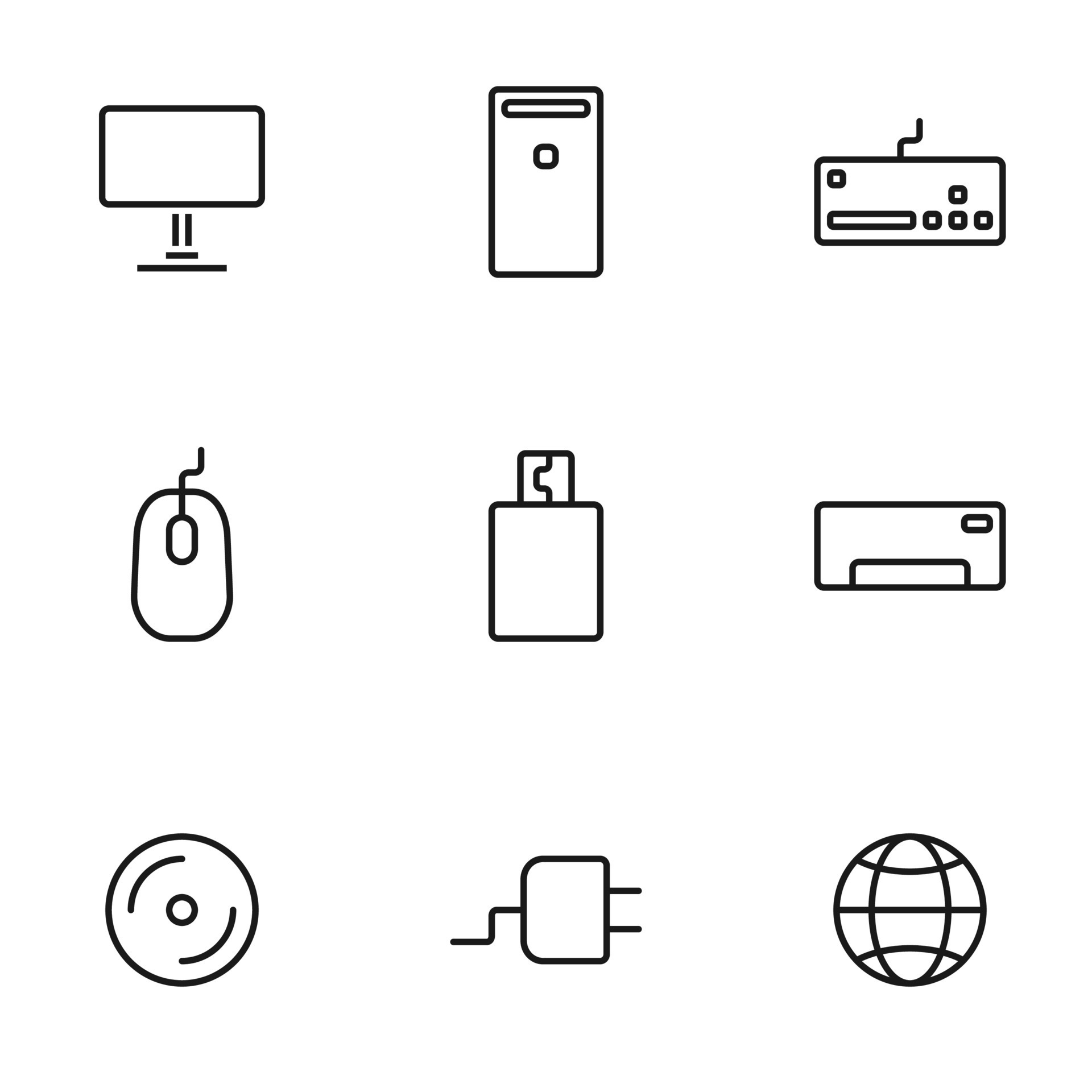 Set of computers line icons contains laptop, printer and more. 64x64 ...