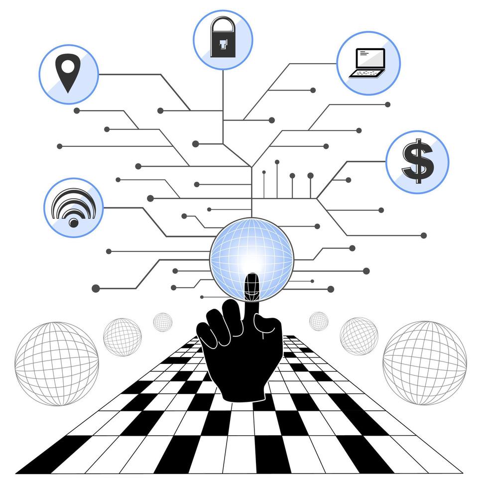 Touch the future, vector illustration of a sense of science and ... Touch the future, vector illustration of a sense of science and ...