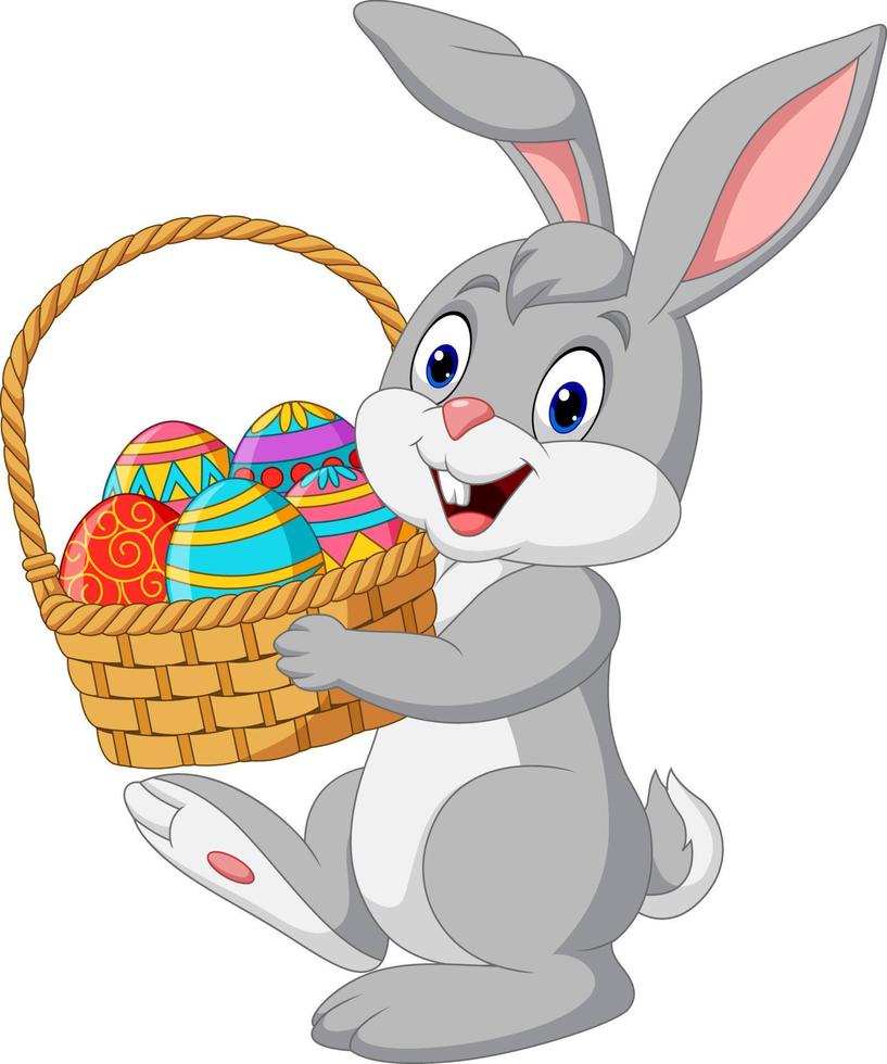 Conejo De Dibujos Animados Sosteniendo Una Canasta De Pascua 8387819 Vector En Vecteezy