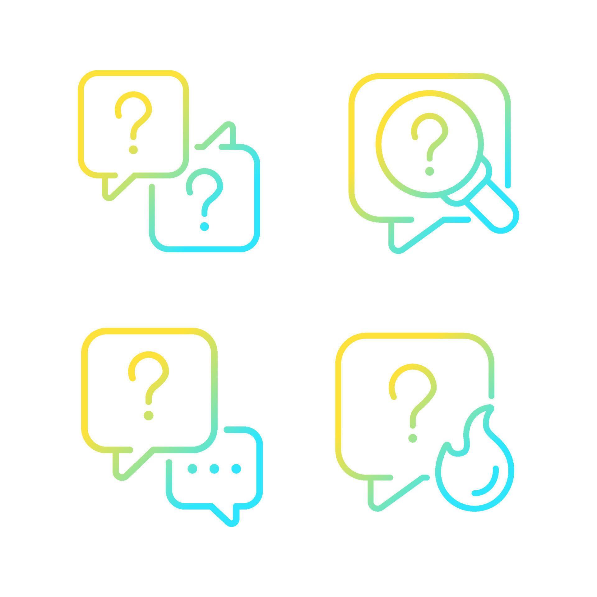Question marks and speech bubbles gradient linear vector icons set ...