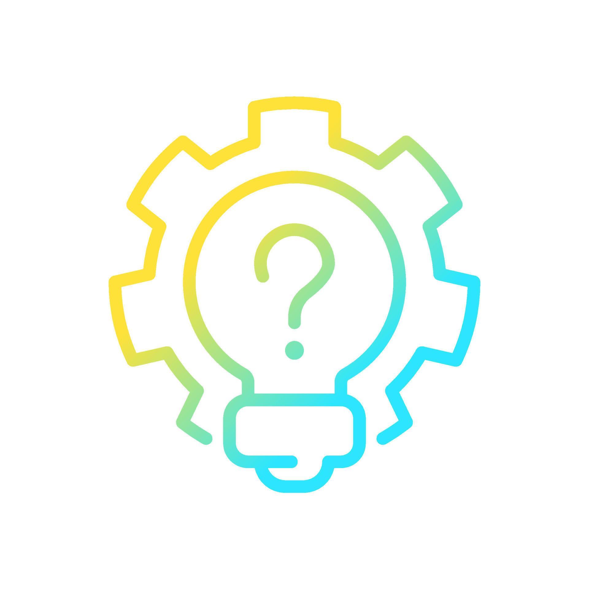 Creative question gradient linear vector icon. Lightbulb and gear with ... Creative question gradient linear vector icon. Lightbulb and gear with ...