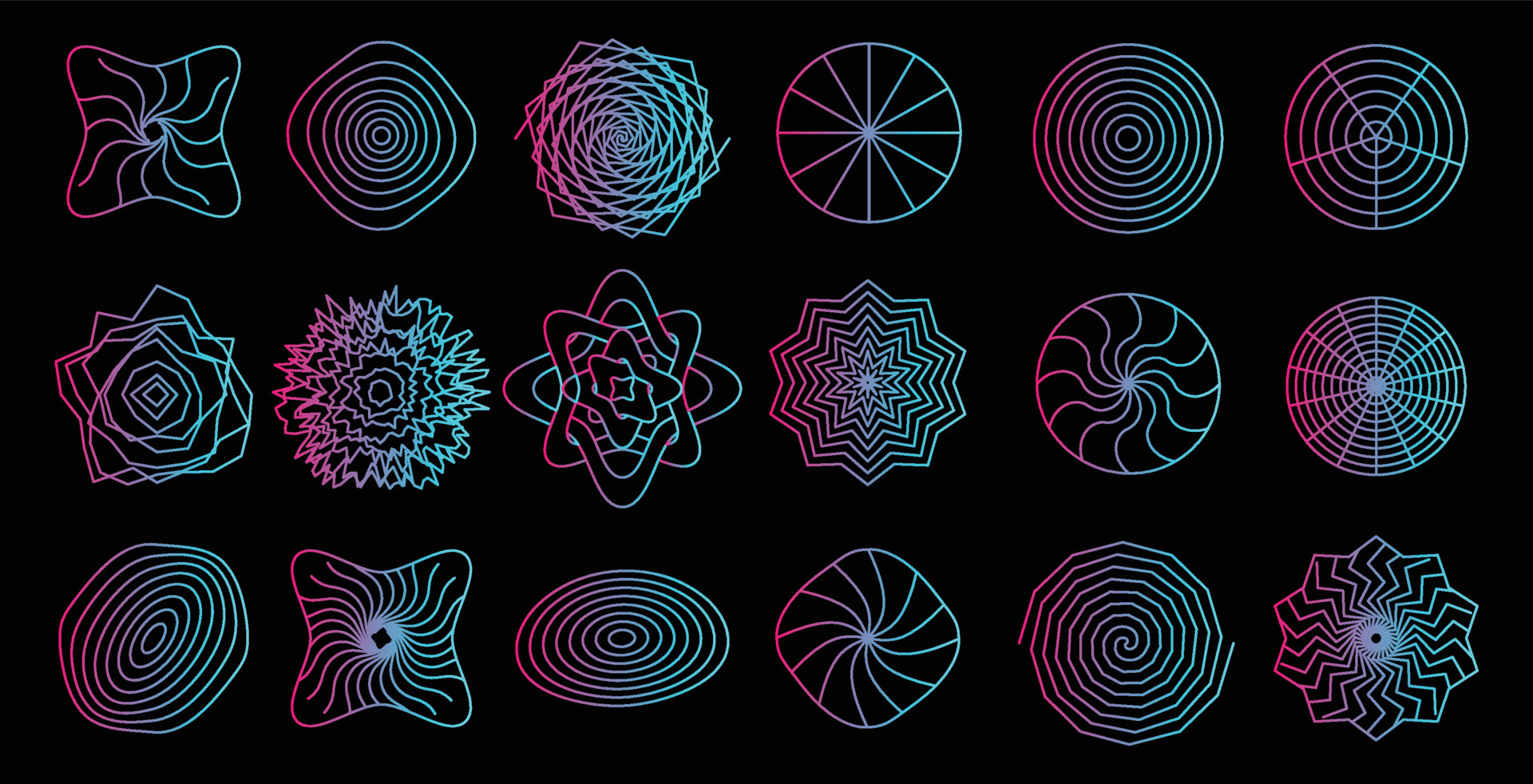 Set of abstract geometric technology elements in cyberpunk style. Retro vintage collection 3d ...