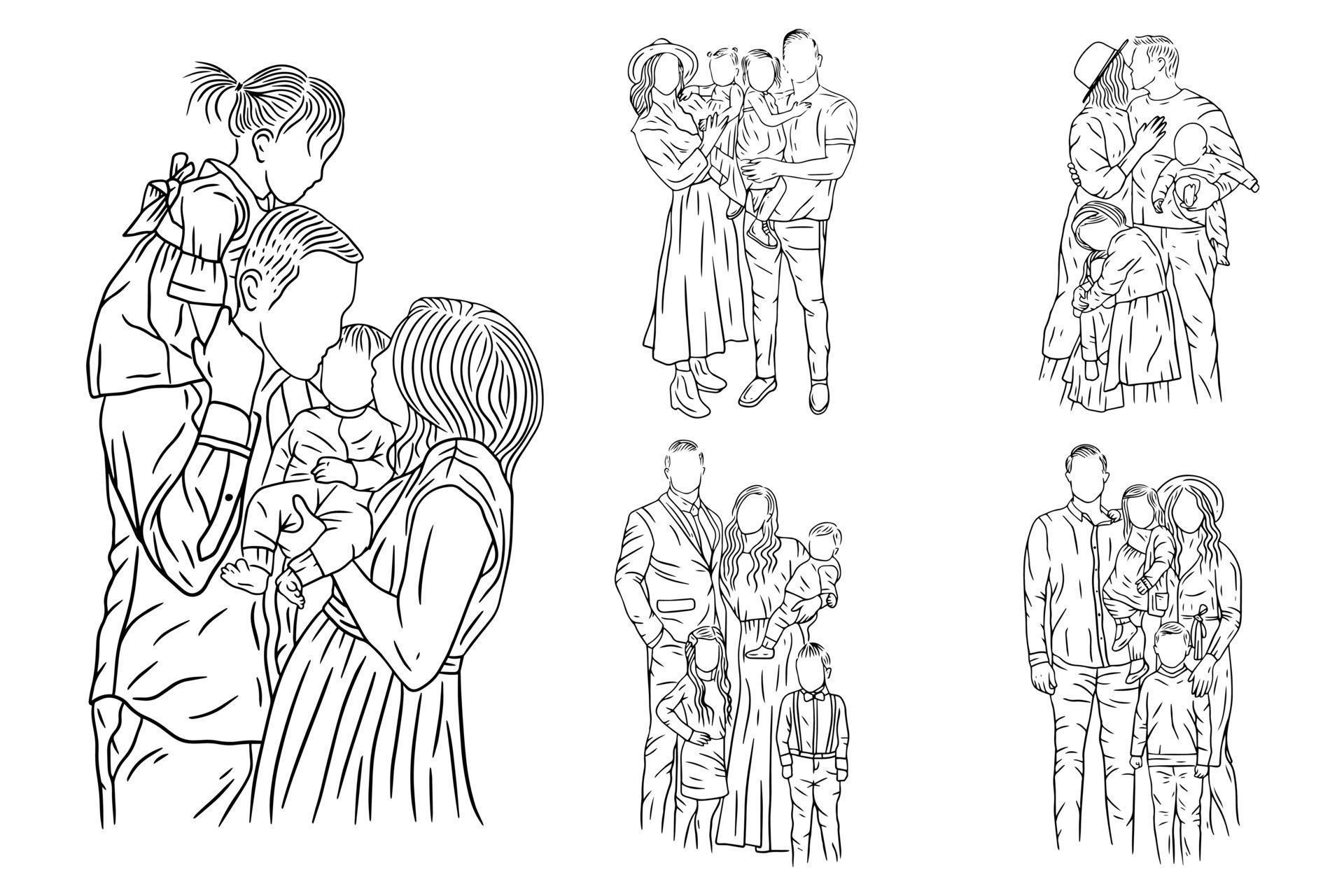 Set Bundle Line Art Drawing Simple Happy Family with Kids and Children ... Set Bundle Line Art Drawing Simple Happy Family with Kids and Children ...