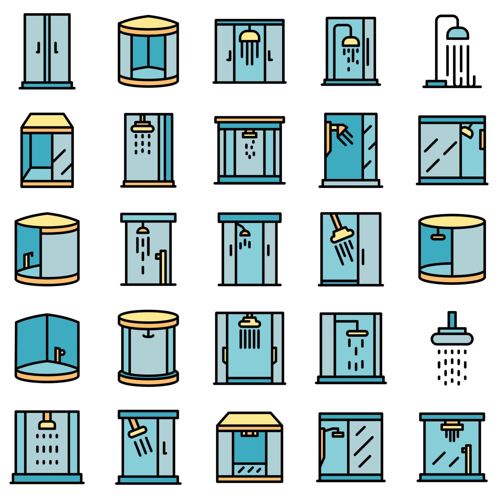 Shower Stall Icons Set Vector Flat 8442429 Vector Art At Vecteezy