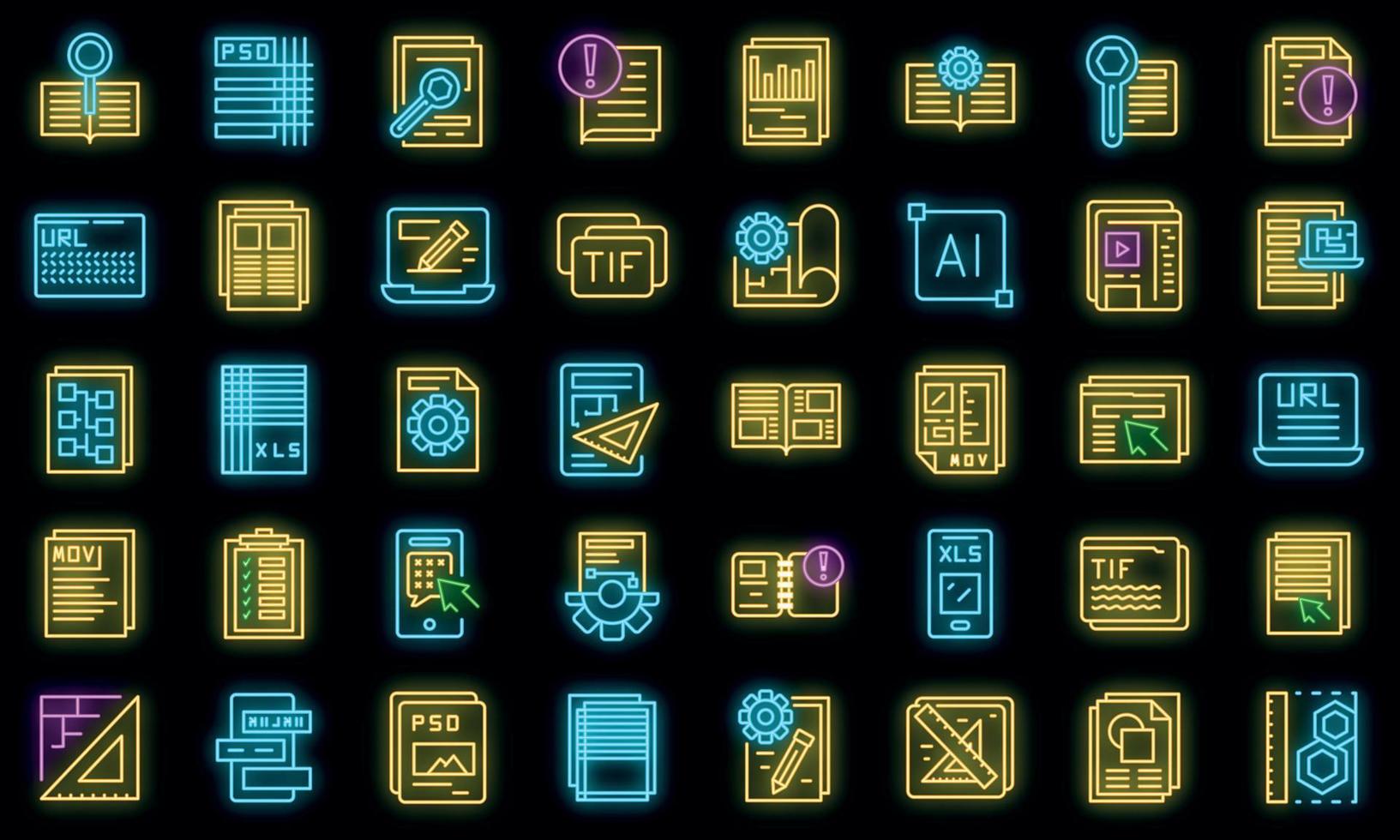 Technical document icons set vector neon 8442442 Vector Art at Vecteezy