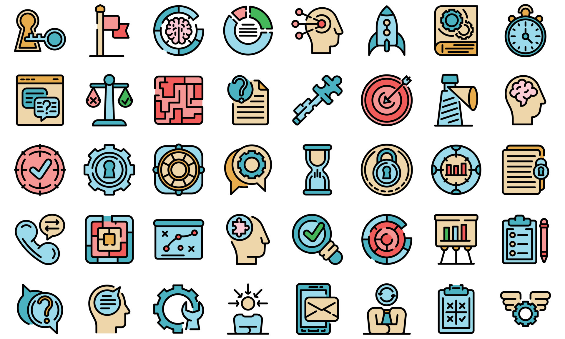 Problem solving icons set vector flat 8442593 Vector Art at Vecteezy