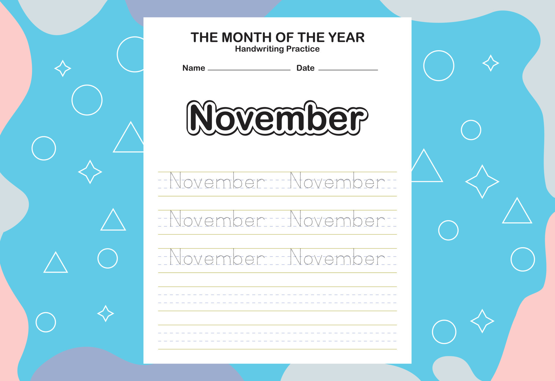 Month name of the year trace and writing practice sheet 8448726 Vector ...