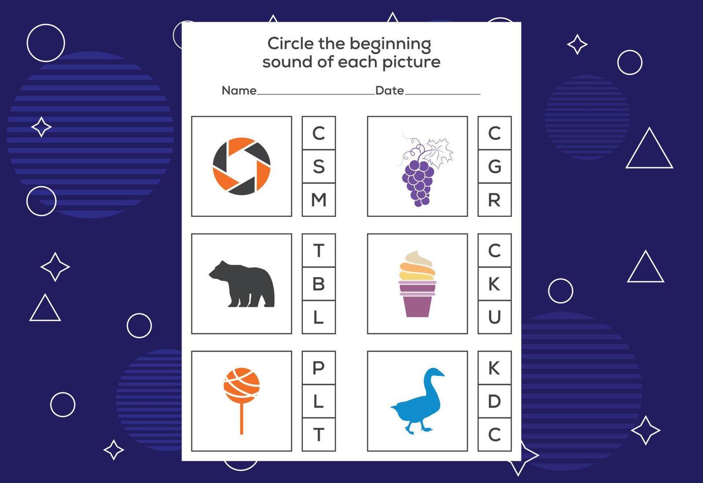Circle the beginning sound of each picture. Educational game for kids ...